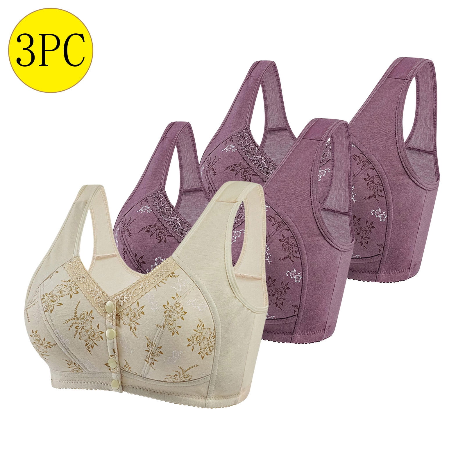 hoksml 3PC Women printedting Sports Bra, Front Button Bra, Everyday ...