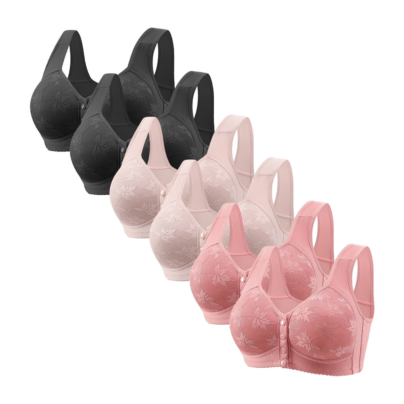 hoksml 6PC Women's Front Button Bra, Summer Thin Cup Plus Size Bra, Non ...