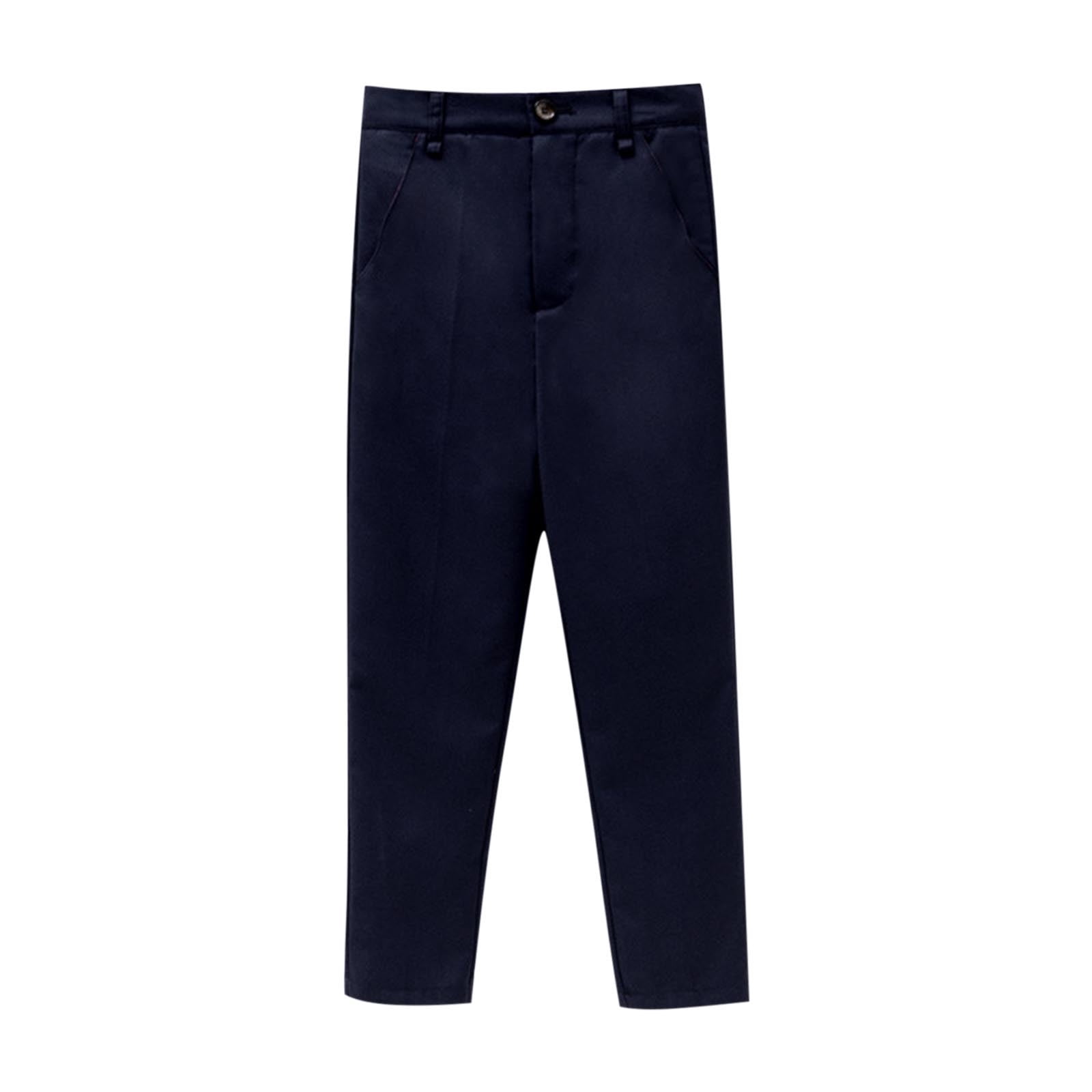 hoksml Boys Girls School Uniform Pants Solid Color Flat Front Dress ...