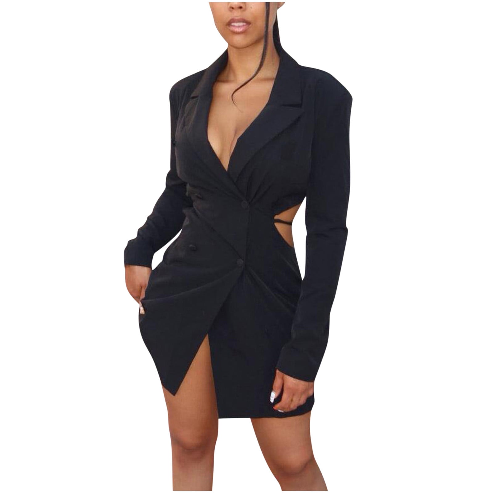 hoksml Clearance Women's Backless Blazer Dress Elegant Sexy Deep V Neck ...