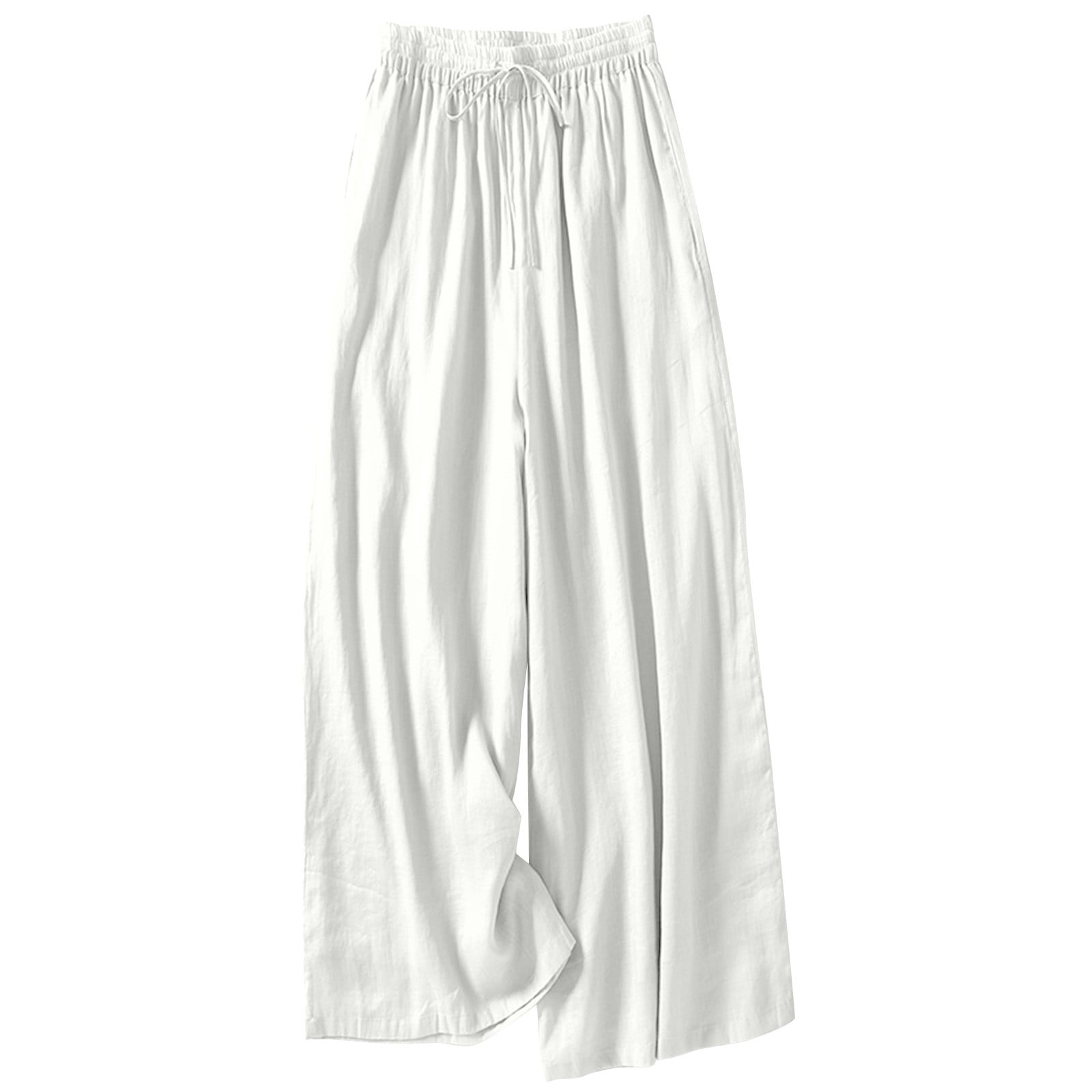 hoksml Flowy Pants for Women, Loose Fitting High Waisted Linen Wide Leg ...