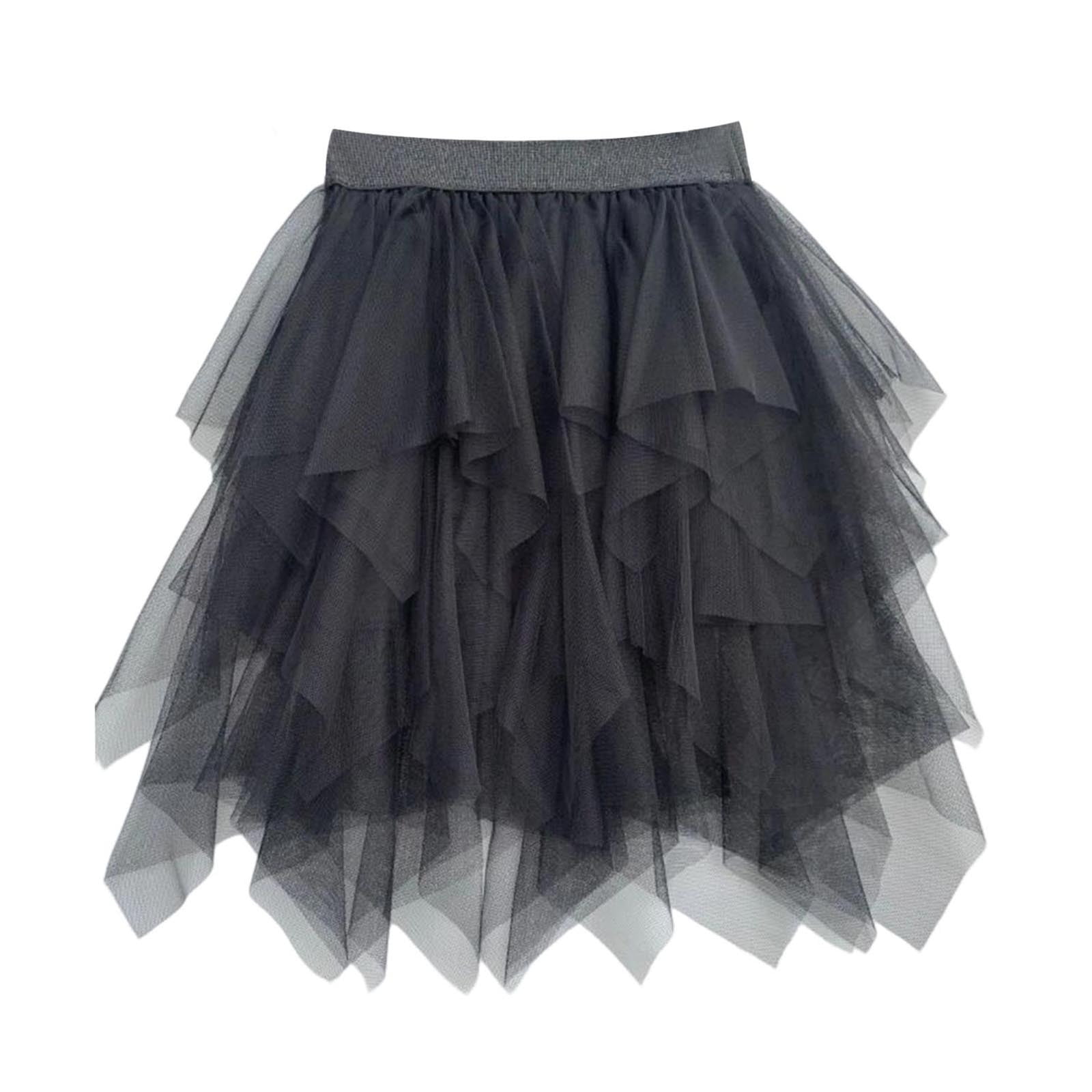 hoksml Girls' Asymmetric Tulle Tutu Skirt, Elastic Waist Ruffle Tiered ...