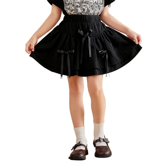 hoksml Girls Bow Detail Tiered Mini Skirt, Elastic Waist Flowy Skirt ...