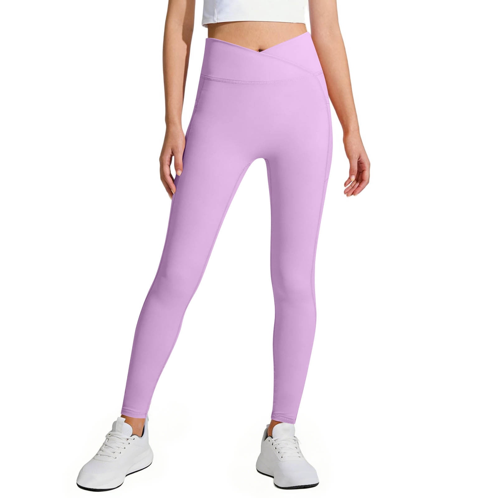 hoksml Girls Cross Waist Leggings, Solid Color Yoga Pants with Pockets ...