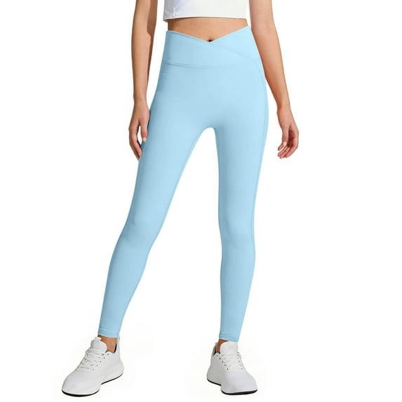 hoksml Girls Cross Waist Leggings, Solid Color Yoga Pants with Pockets ...