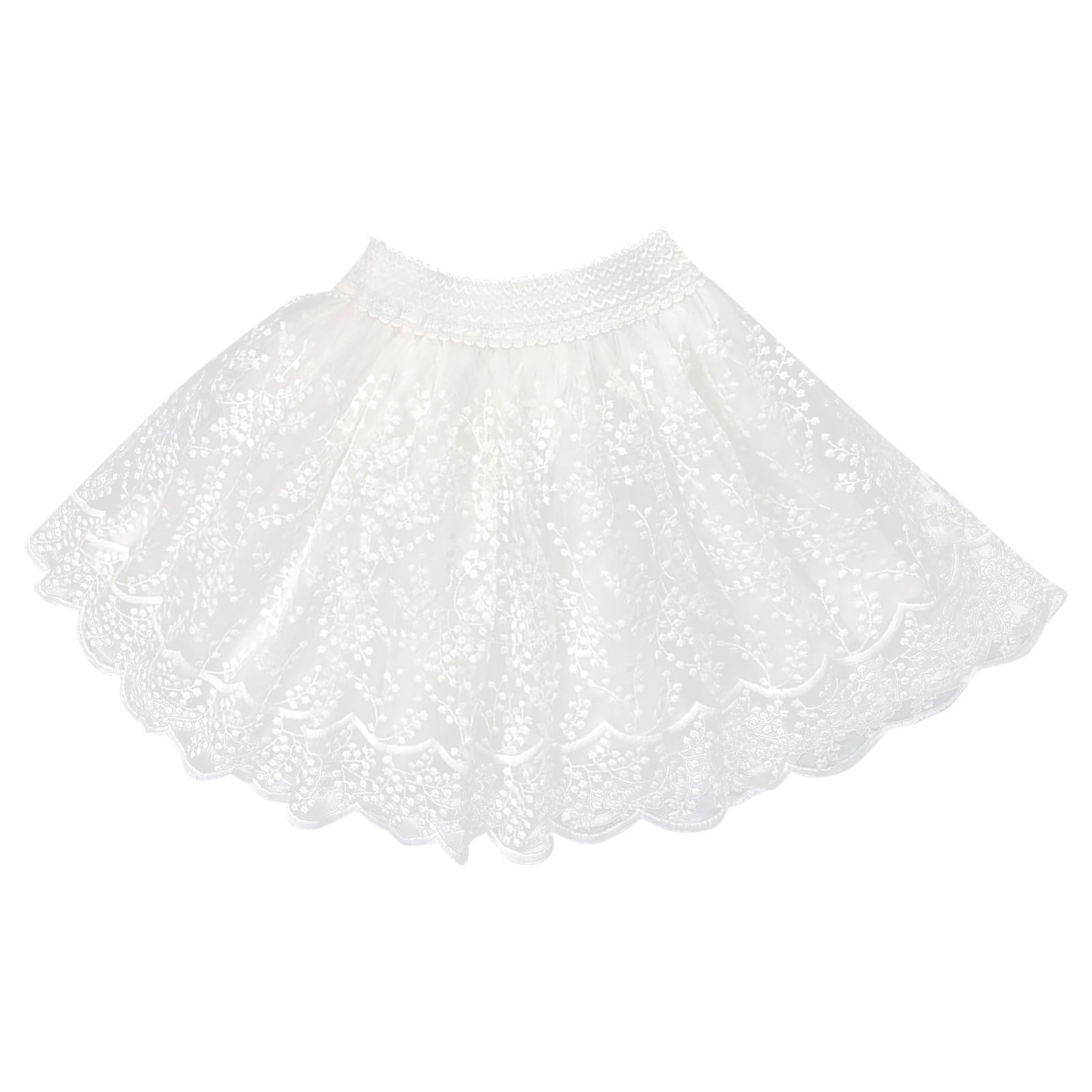 hoksml Girls' Lace Tiered Mini Skirt, Elastic Waist Scalloped Hem A ...