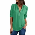 Hoksml Ladies Tops Womens Summer Long Sleeve Shirts Zip Casual Tunic V