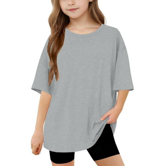 hoksml Loose Fit Solid Color T-Shirt for Big Boys Girls, Fashion Casual ...