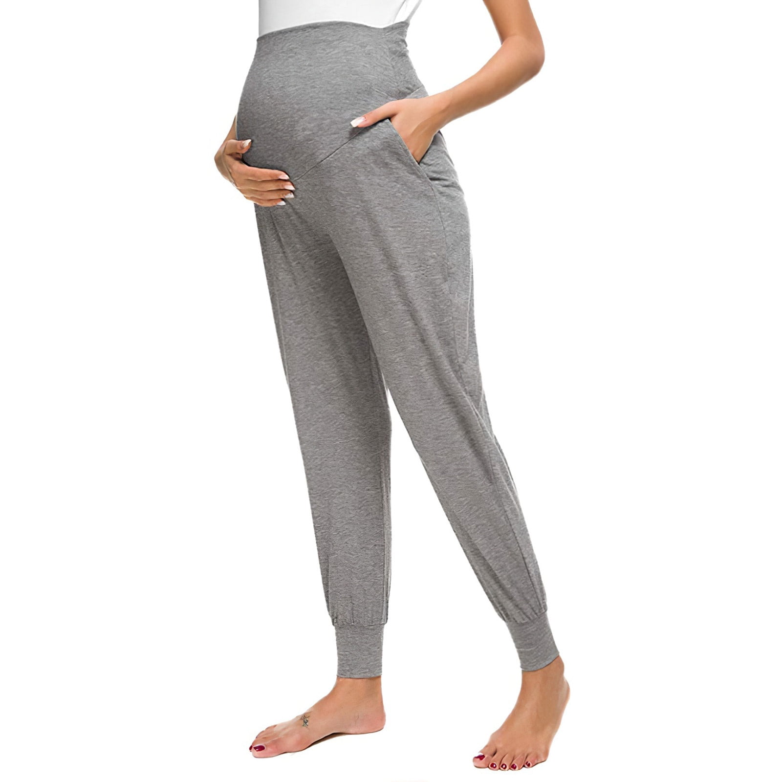 hoksml Maternity Yoga Pants Over The Bump - High Waisted Soft Stretchy ...