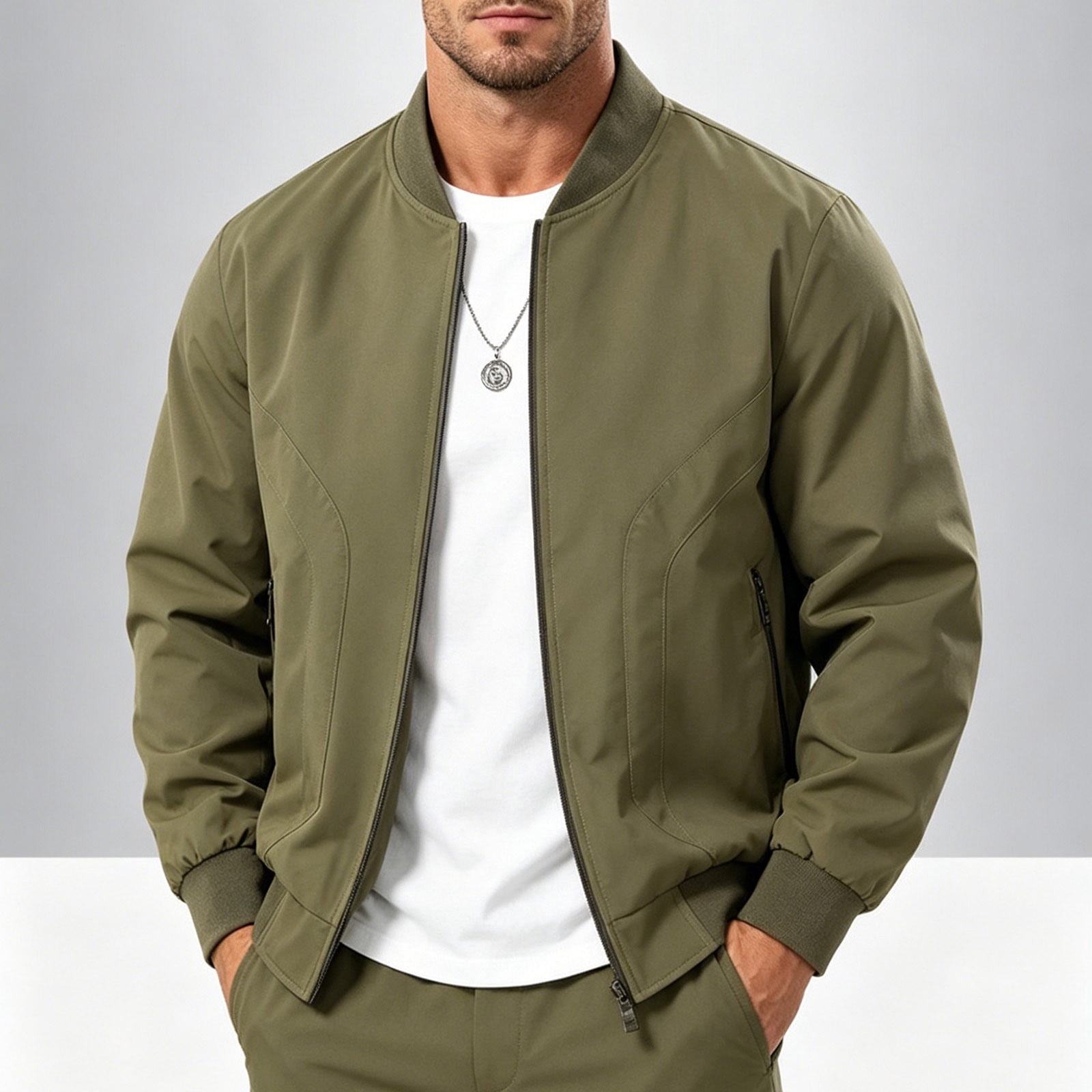 hoksml Men's Baseball Jacket - Lightweight Windbreaker with Zipper ...
