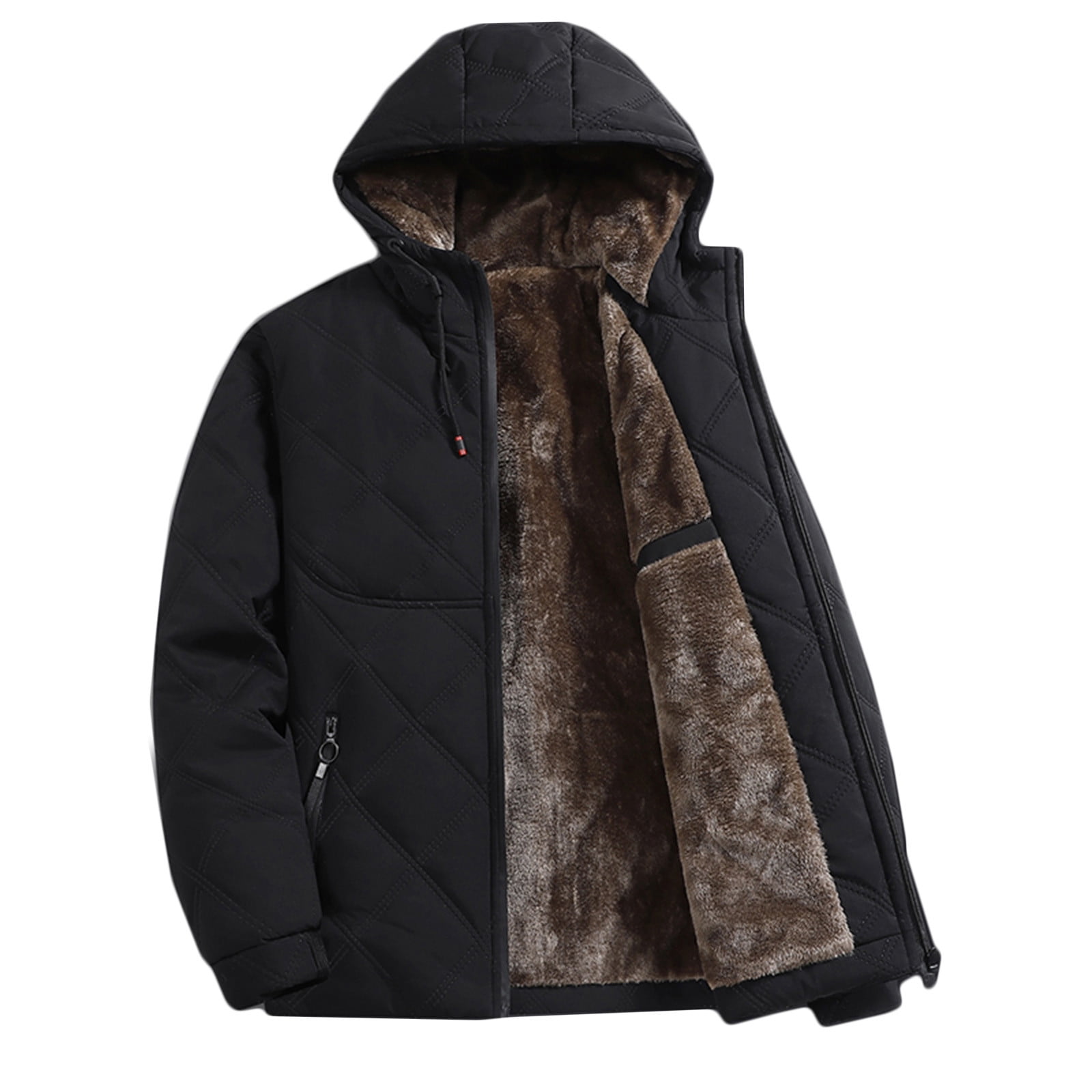 hoksml Men's Big Tall Fleece Lined Hooded Jackets Solid Color Full Zip ...