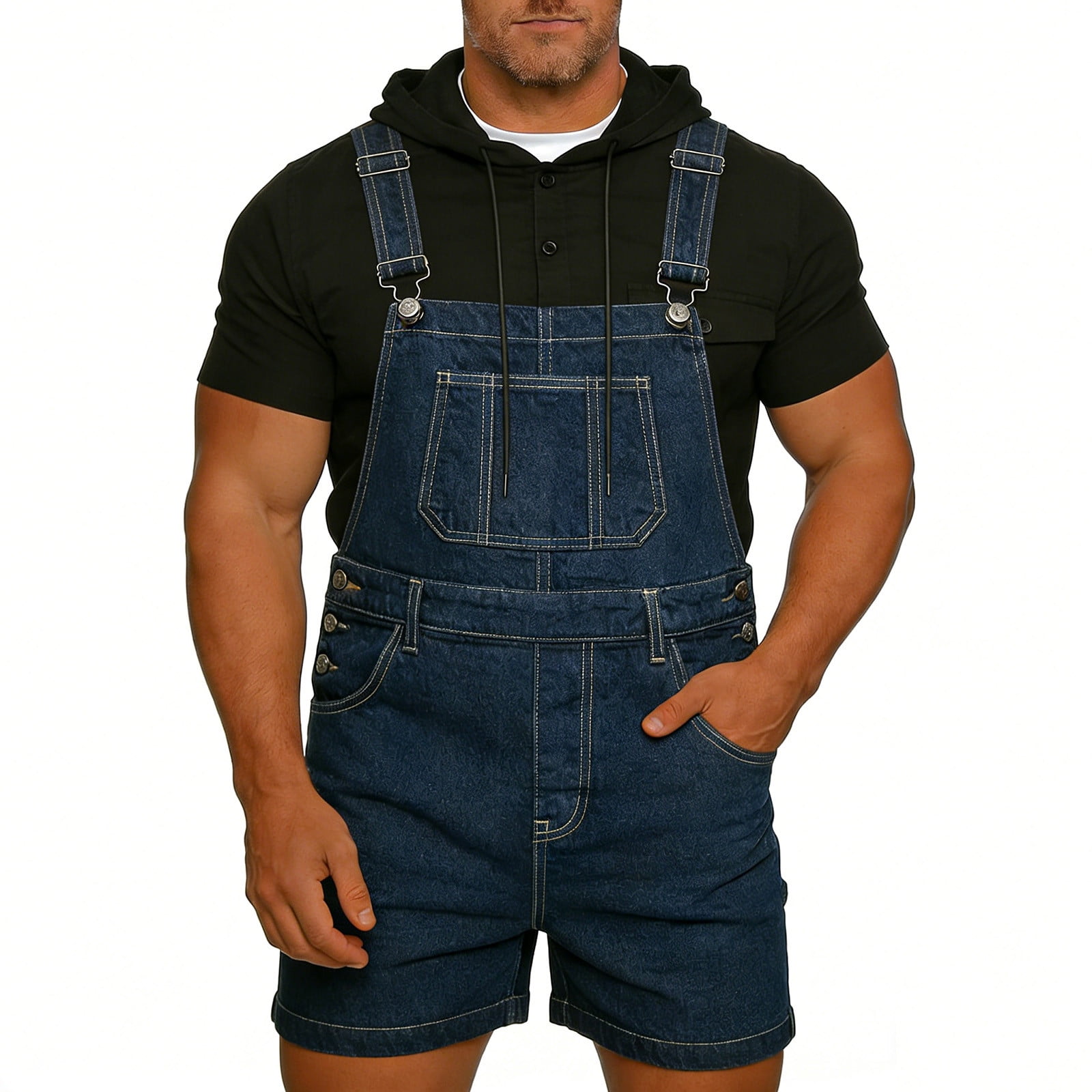 hoksml Men's Classic Denim Bib Overalls Shorts, Adjustable Shoulder ...