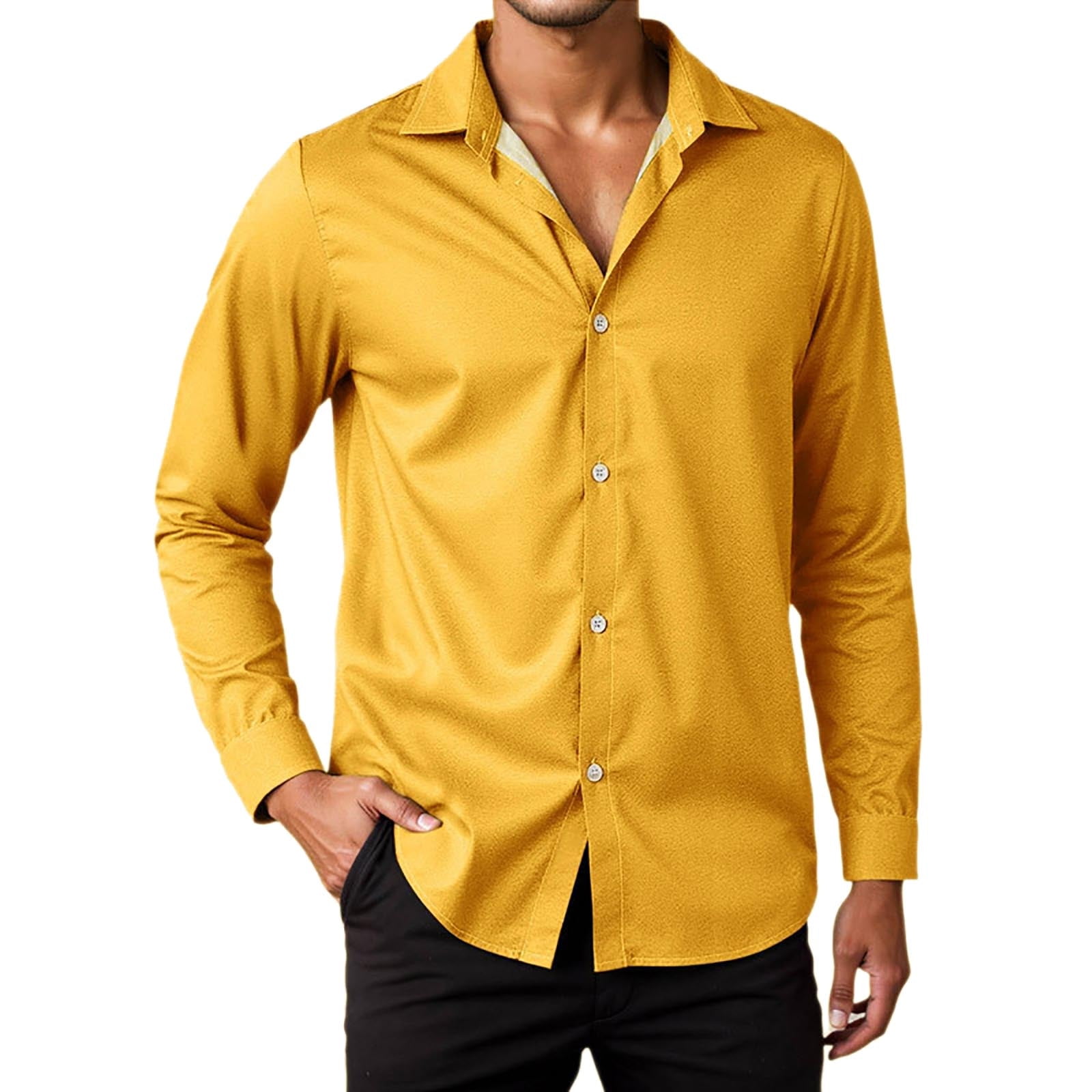 hoksml Men's Classic Solid Color Dress Shirt Long Sleeve Button Down ...