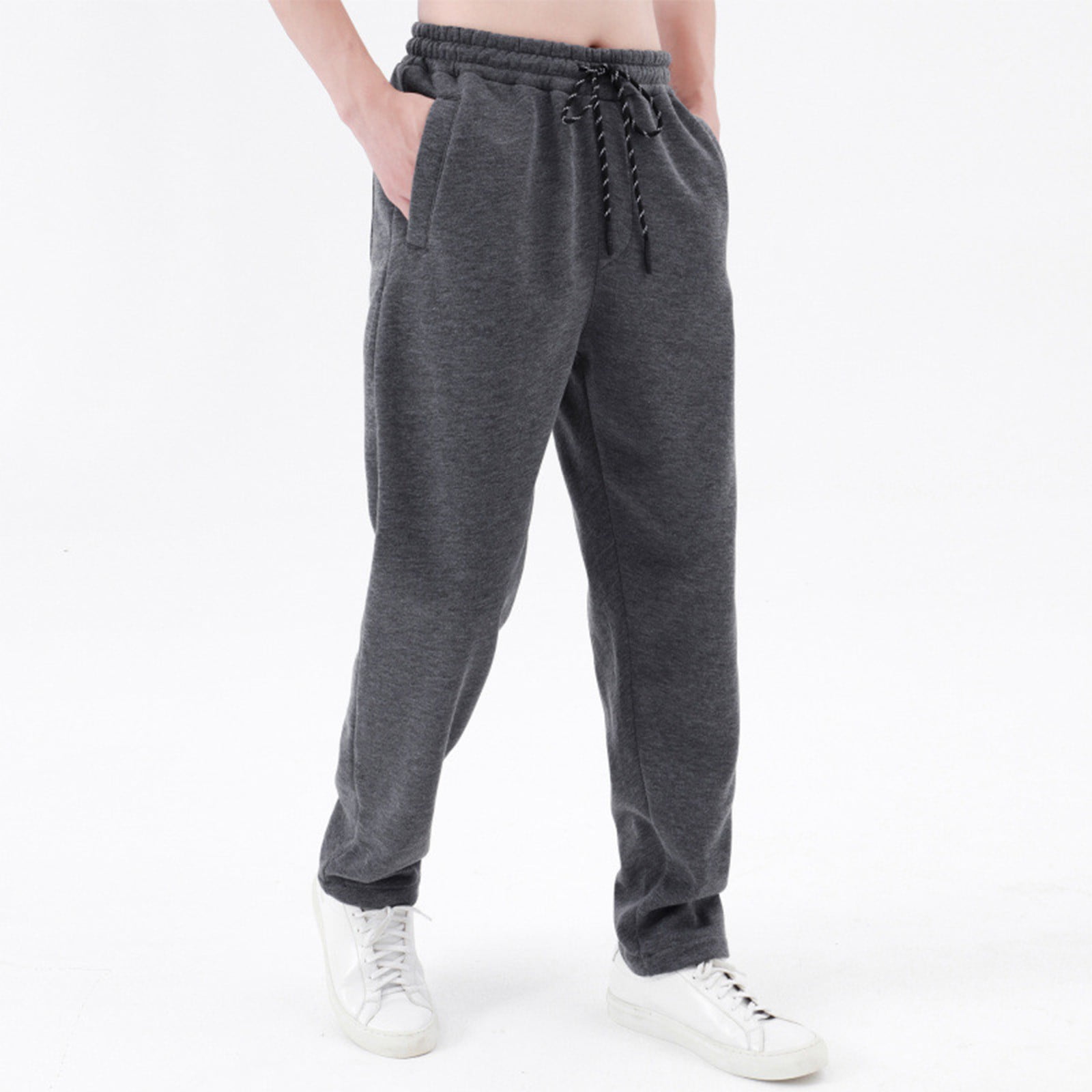 hoksml Men's Fleece Lined Sweatpants Solid Color Heavyweight Thermal ...