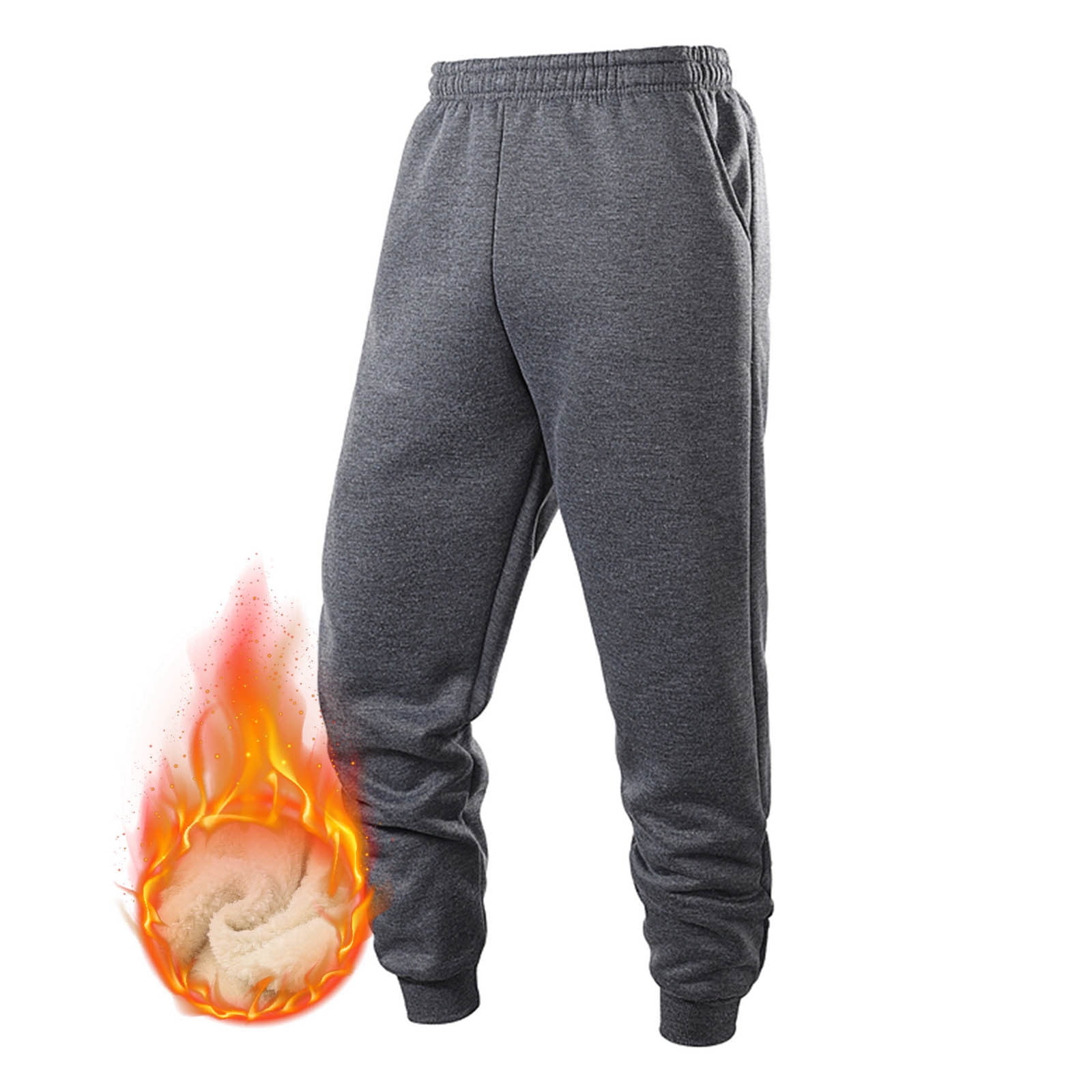 hoksml Men's Fleece Sweatpants Winter Thermal Joggers Elastic Waistband ...