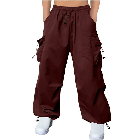 hoksml Men's High Waist Wide Leg Cargo Pants Solid Color Multi-Pocket ...