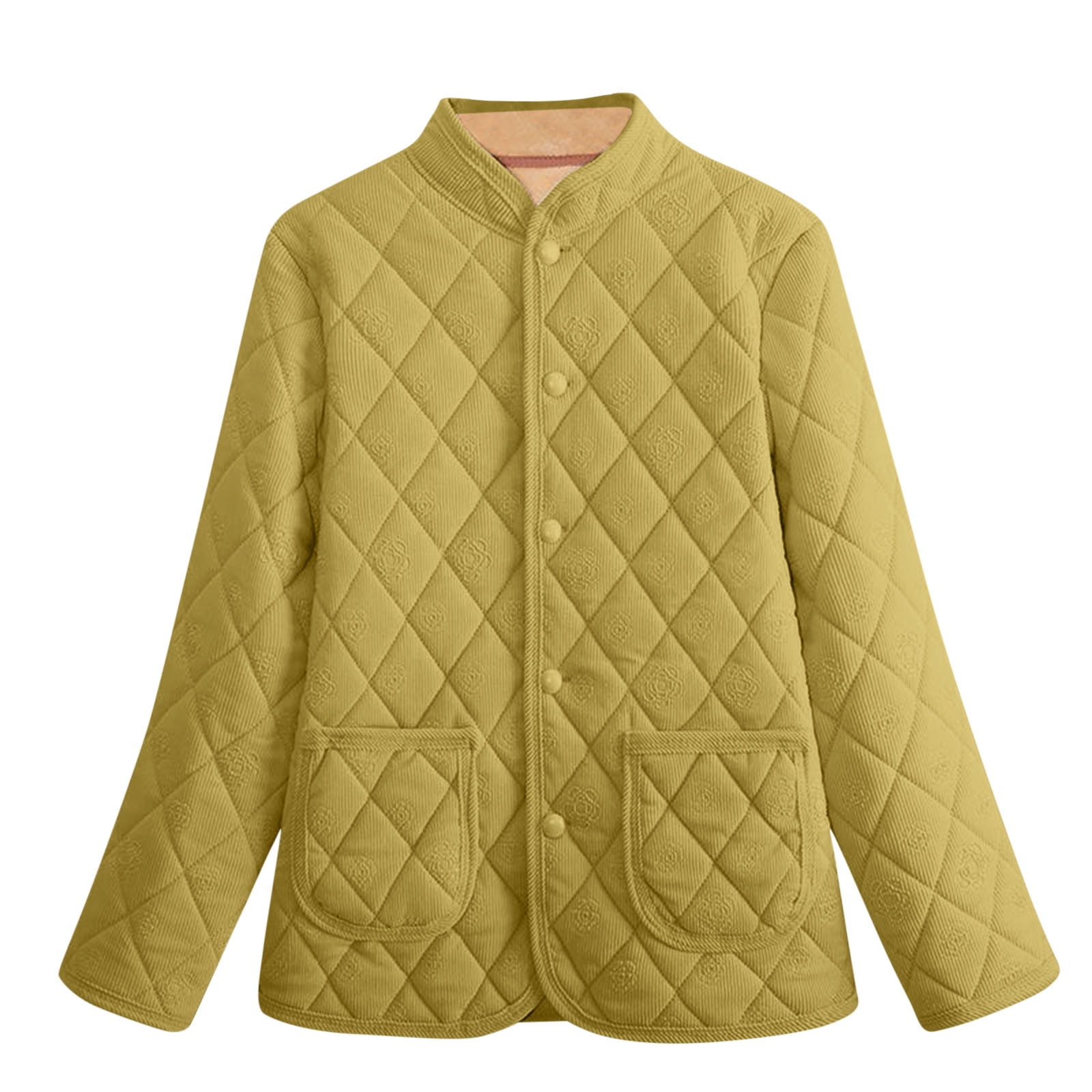 hoksml Warm Winter Coats for Women, Corduroy Stand Collar Button Front ...