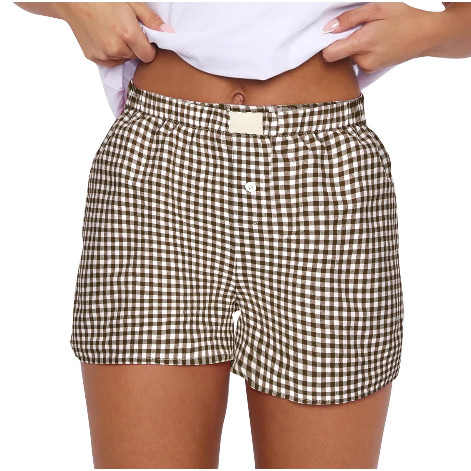 hoksml Women's Casual Plaid Shorts 2024 Summer Elastic High Waisted ...