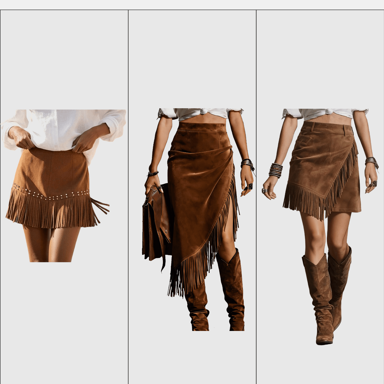 hoksml Women's Faux Suede Fringe Skirts High Waist Mini Skirt ...