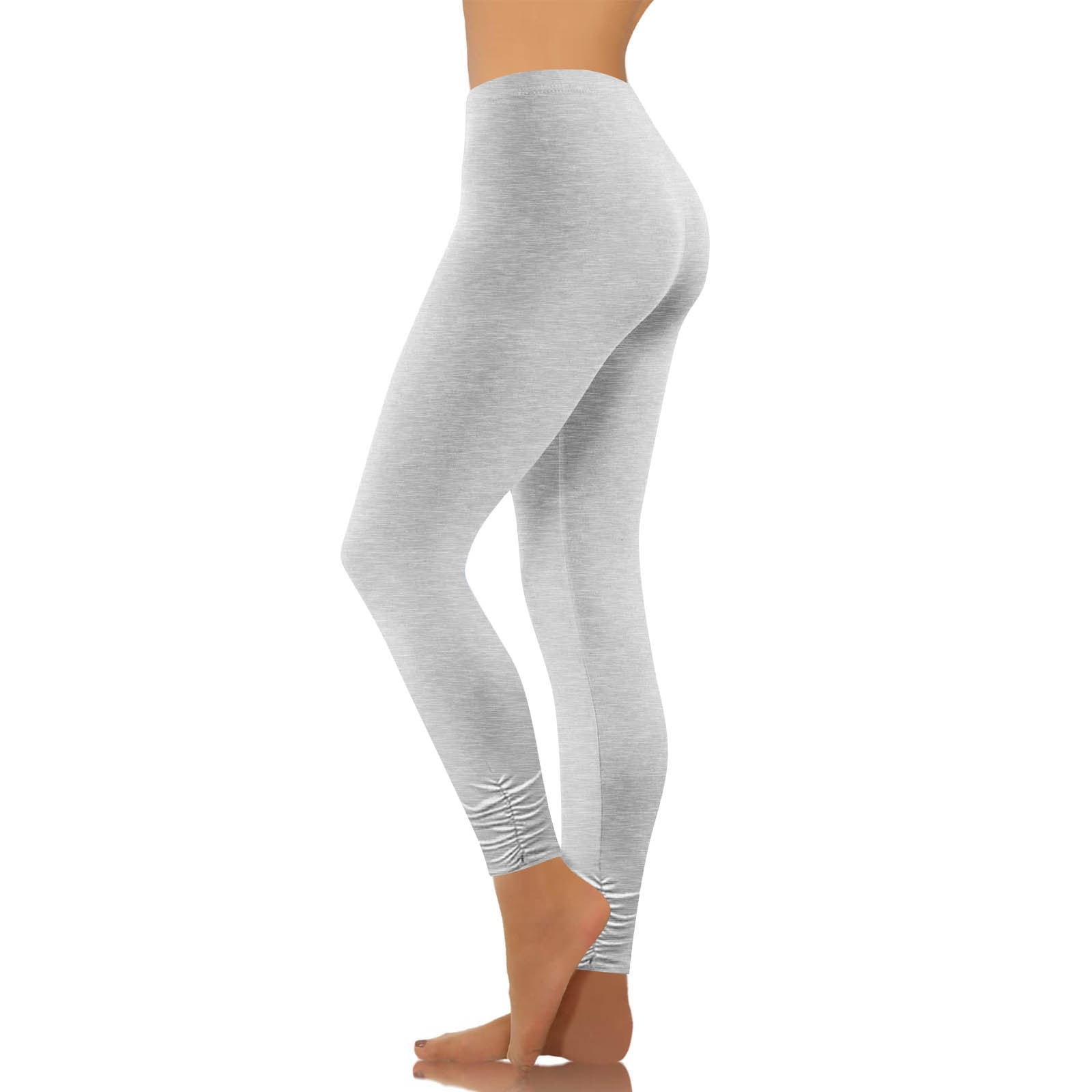 hoksml Women's Folded-Ankle Yoga Pants High-Waisted Solid Color ...