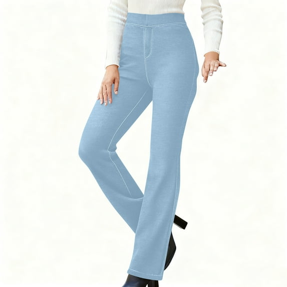 hoksml Women's High Waisted Flare Leggings Solid Color Faux Denim ...