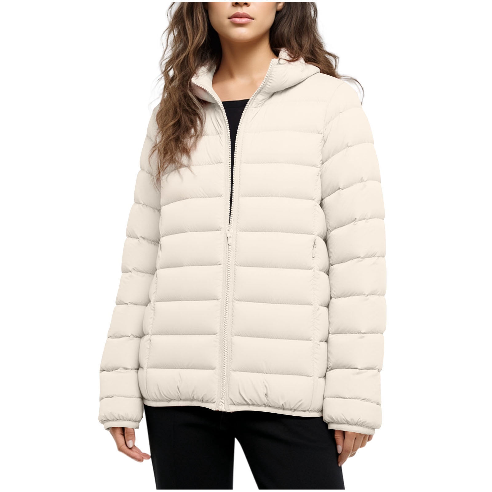 hoksml Women's Lightweight Puffer Jacket, Short Hooded Puffer Coat ...