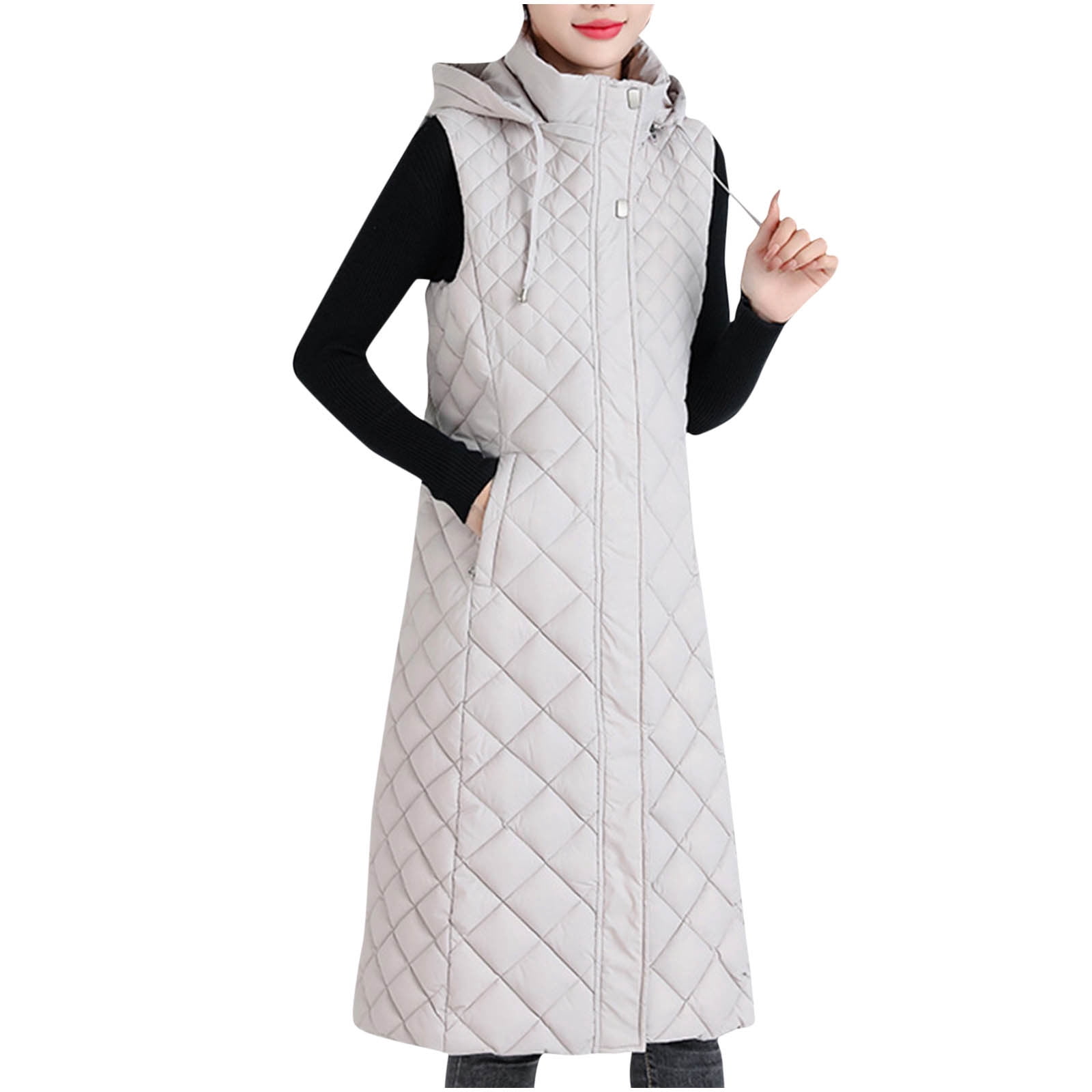 hoksml Women's Long Puffer Vest with Hood Sleeveless Down Jacket ...