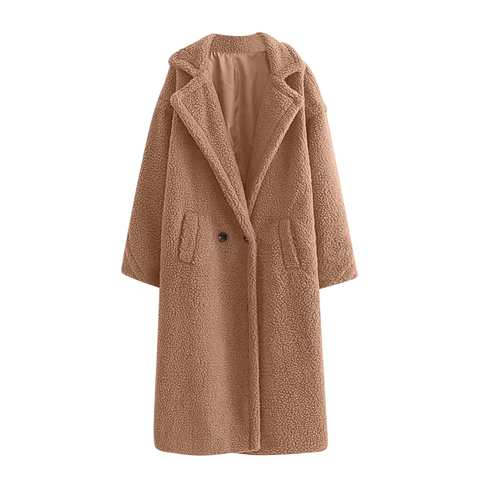 hoksml Women's Long Teddy Sherpa Fleece Coat Solid Color Notched Lapel ...