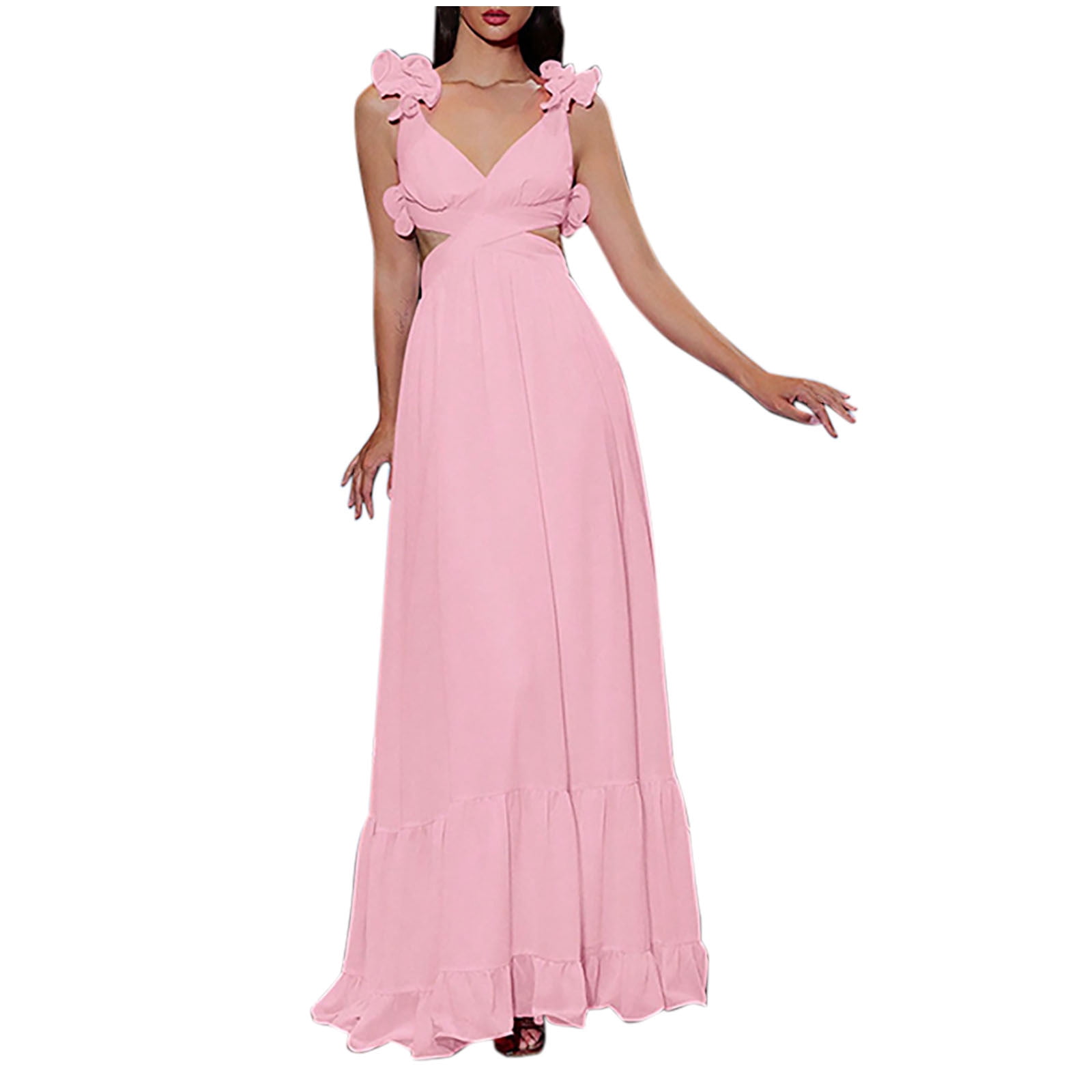 hoksml Women's Maxi Dress Cocktail Cropped Cut Out Dress Sleeveless Bow ...