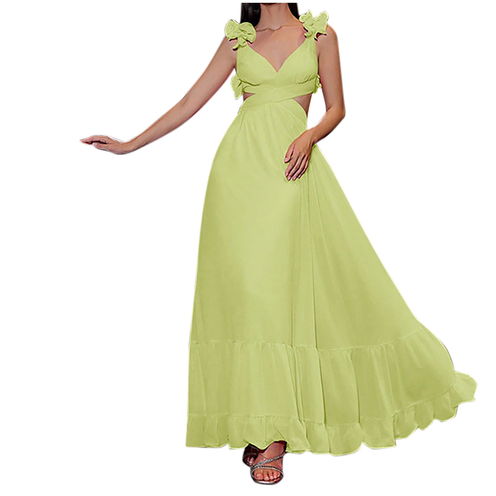 hoksml Women's Maxi Dress Cocktail Cropped Cut Out Dress Sleeveless Bow ...