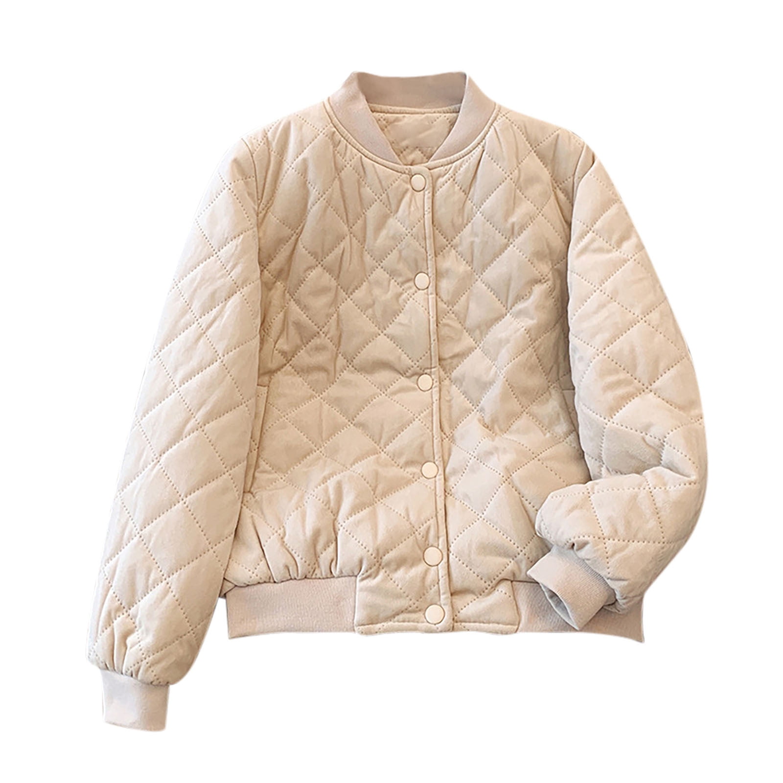 hoksml Women's Velvet Quilted Jacket Solid Color Snap Button Closure ...
