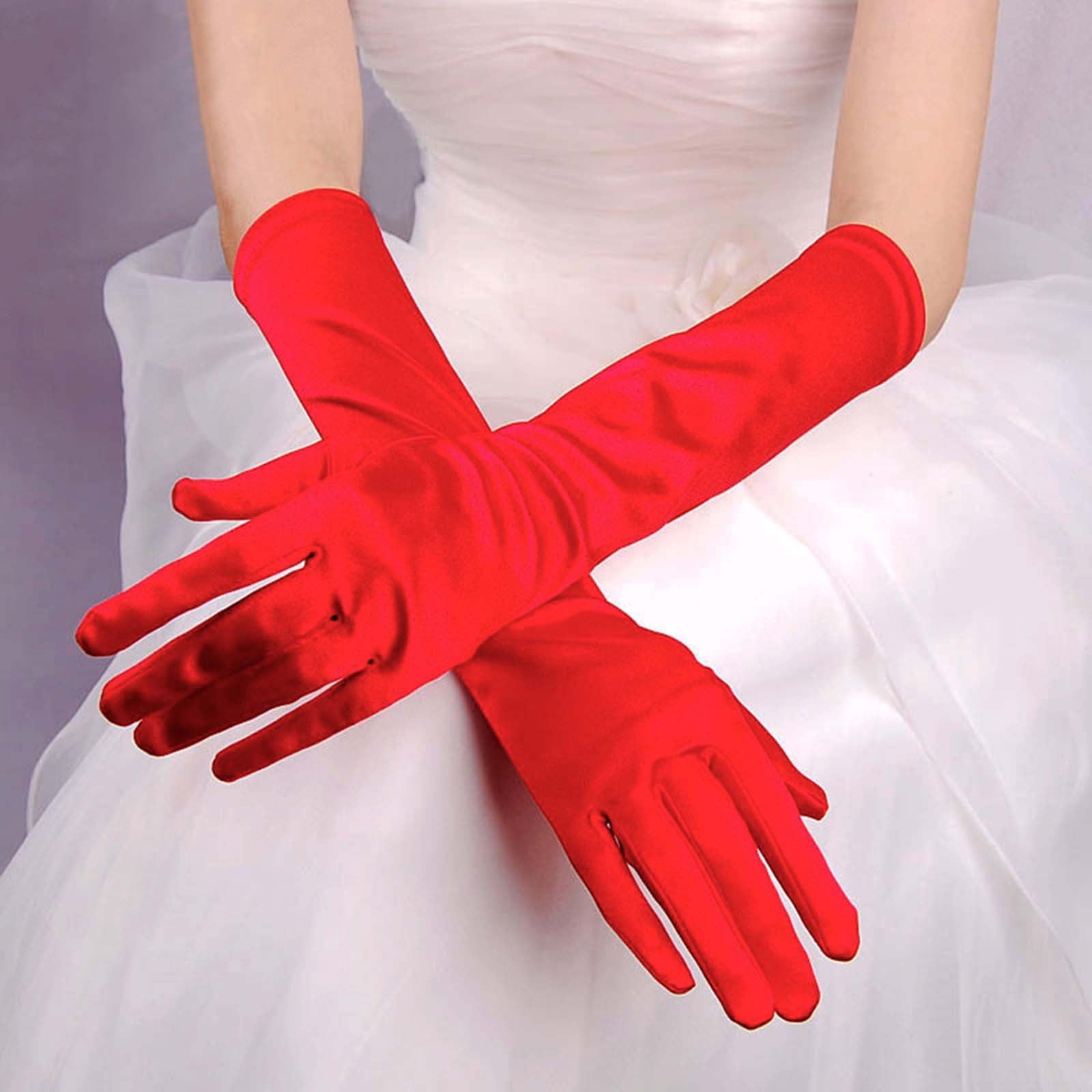 hoksml Womens Satin Gloves, Opera Wedding Bridal Long Gloves Evening ...