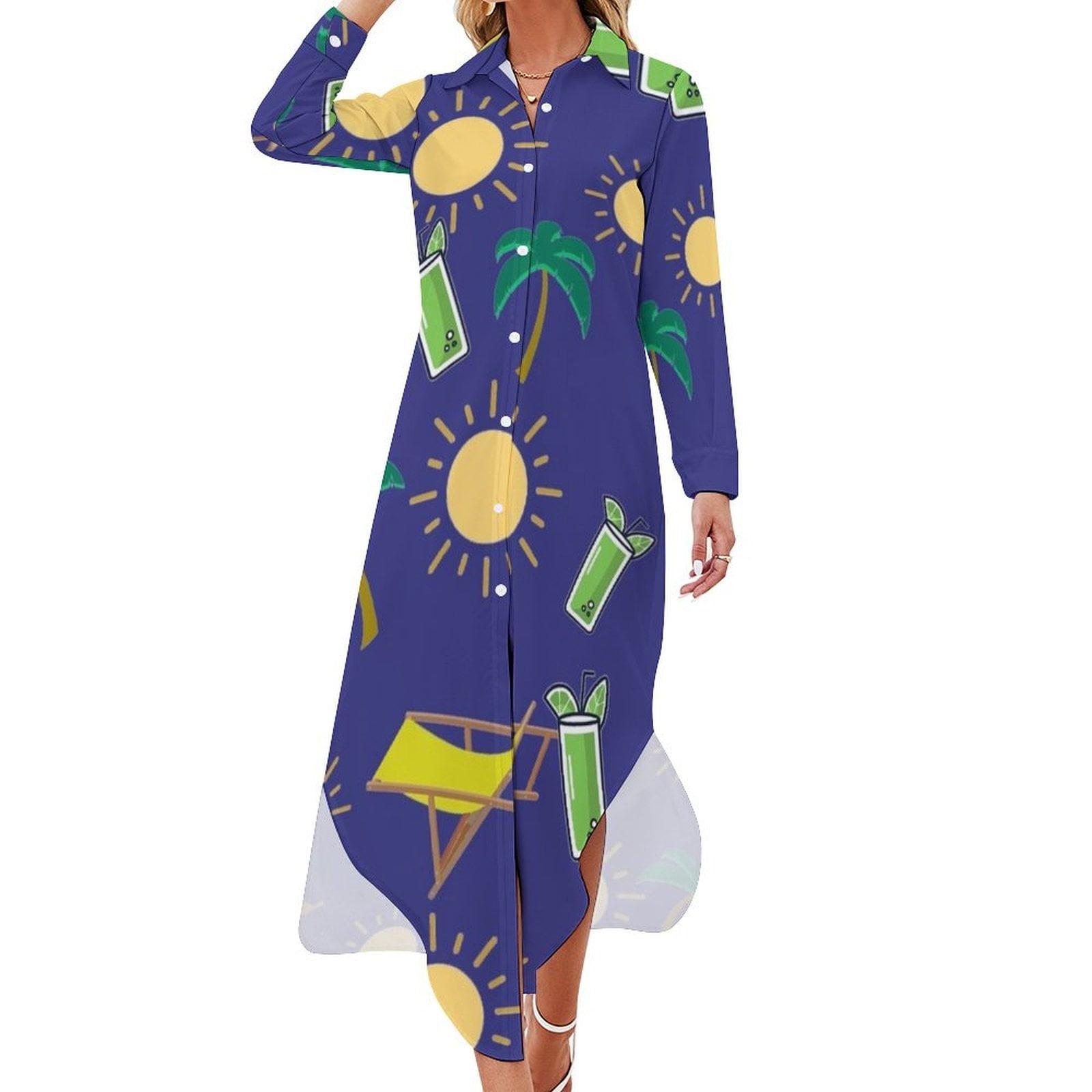 holiday pattern sun palm tree cocktail and lounge chair Long Sleeved ...