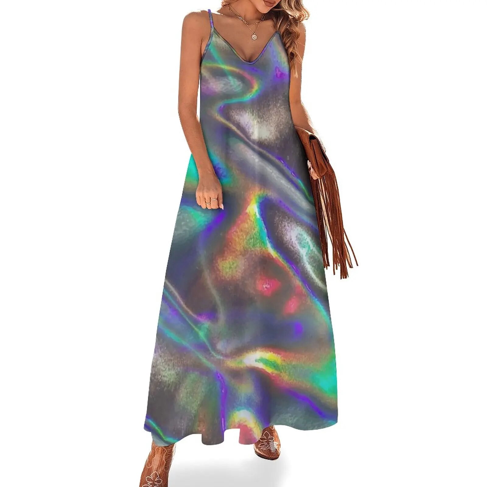 holographic print Sleeveless Dress festival outfit women elegant ...
