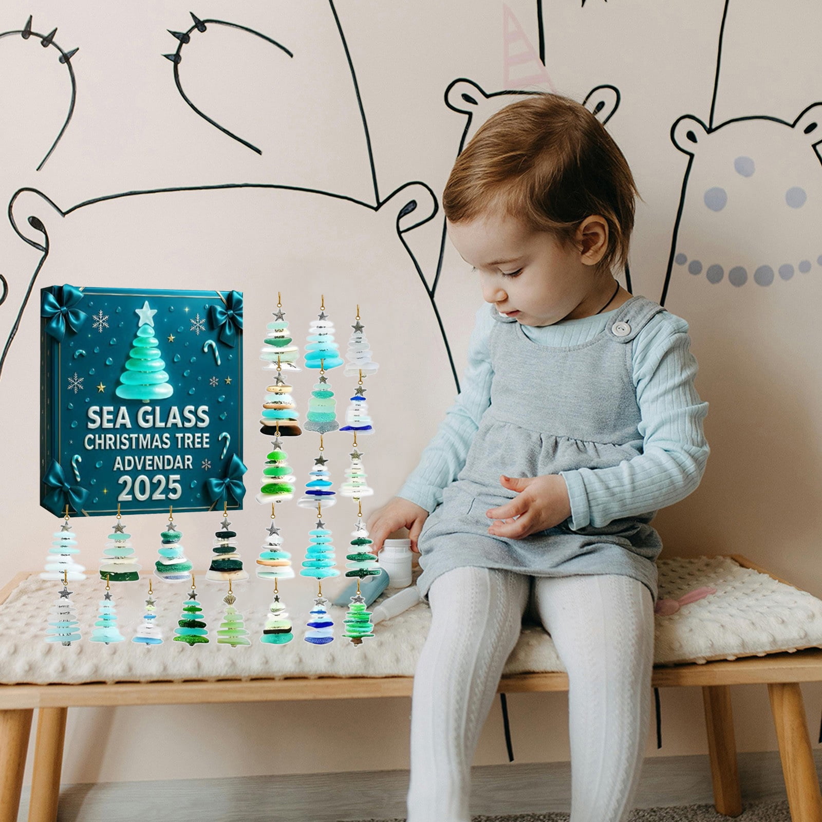 homchy Sea Glass Advent Calendar, 24 Day Christmas Countdown with 2D ...