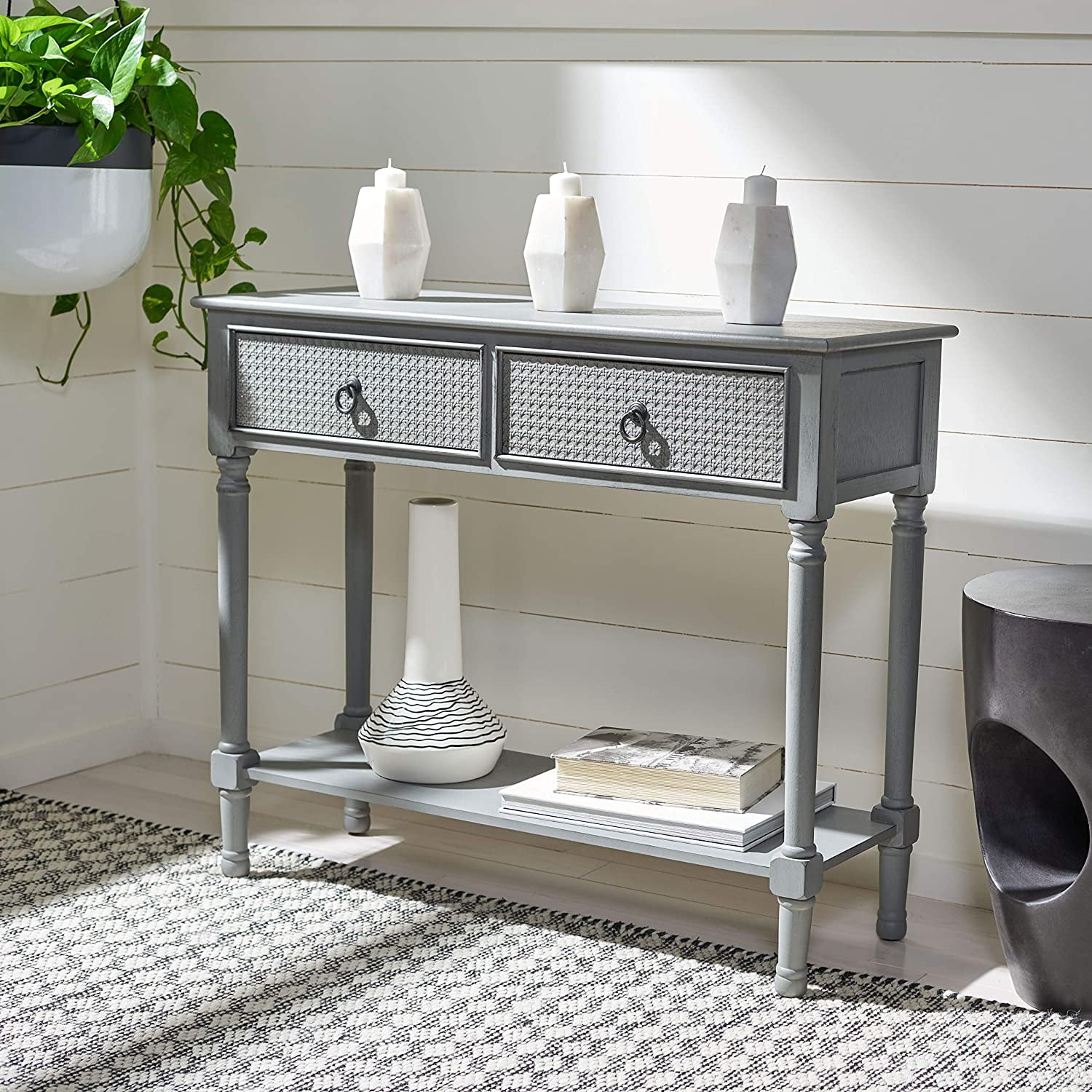**home collection haines distressed grey 2-drawer bottom shelf console ...