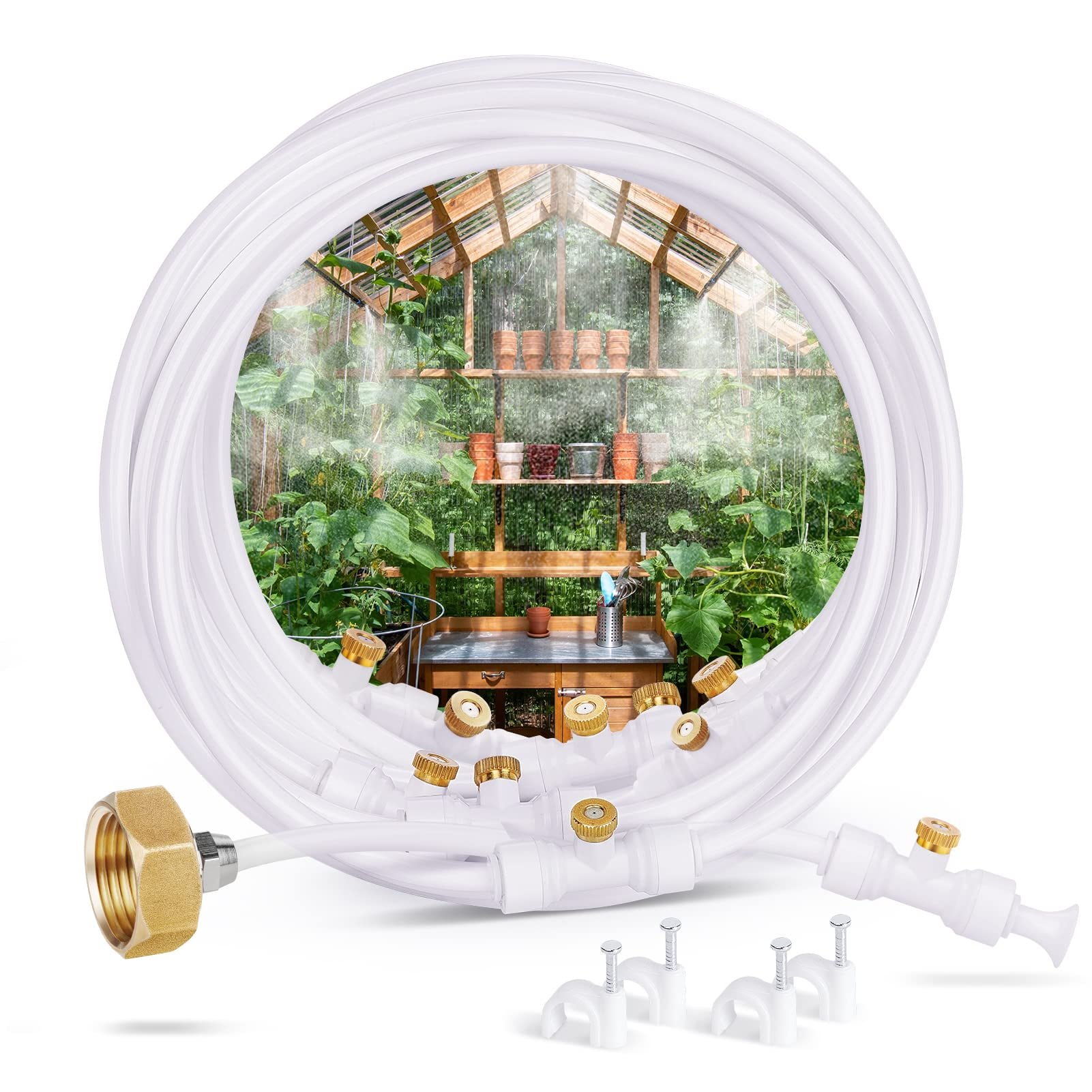 homenote Misting Cooling System 59FT (18M) Misting Line + 16 Brass Mist ...