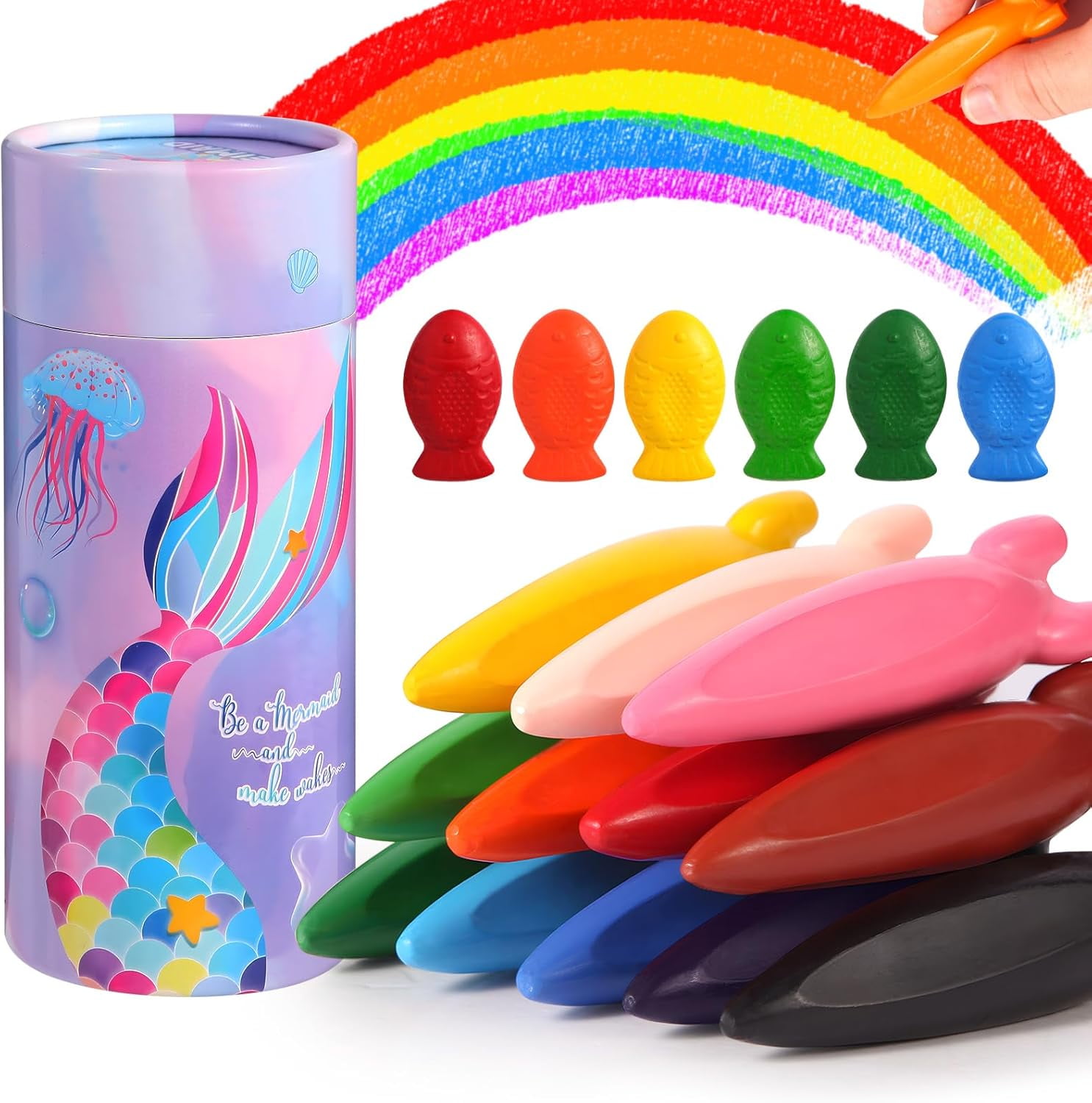 homicozy Rocket and Fish-Shaped Crayons,18PCS Non Toxic Washable ...