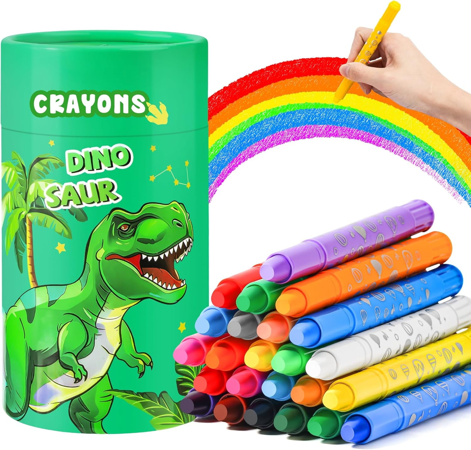 homicozy 24 Crayons,Safe Colouring Gifts for Girls and Boys(Dinosaur ...