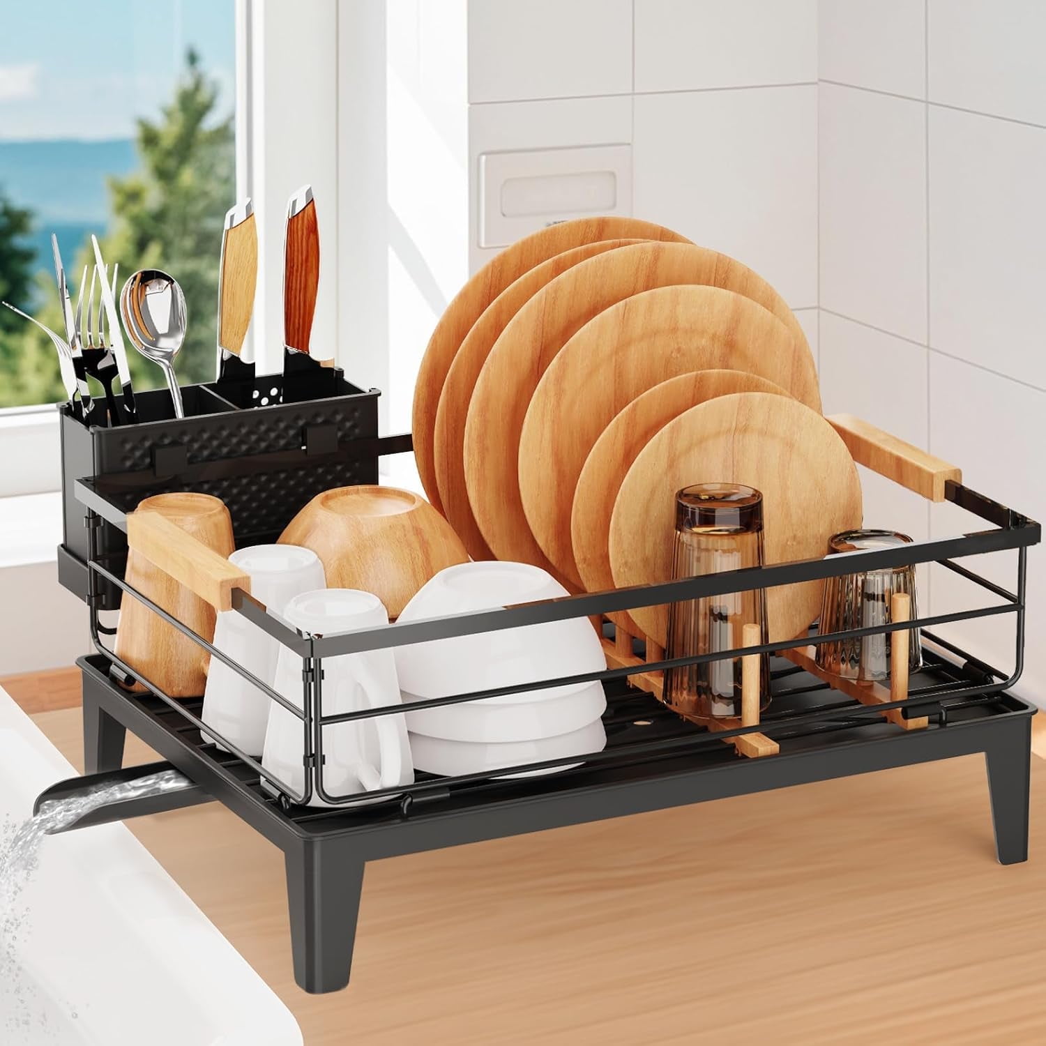 homicozy Dish Drying Rack for Kitchen Counter Decor with Drainboard ...