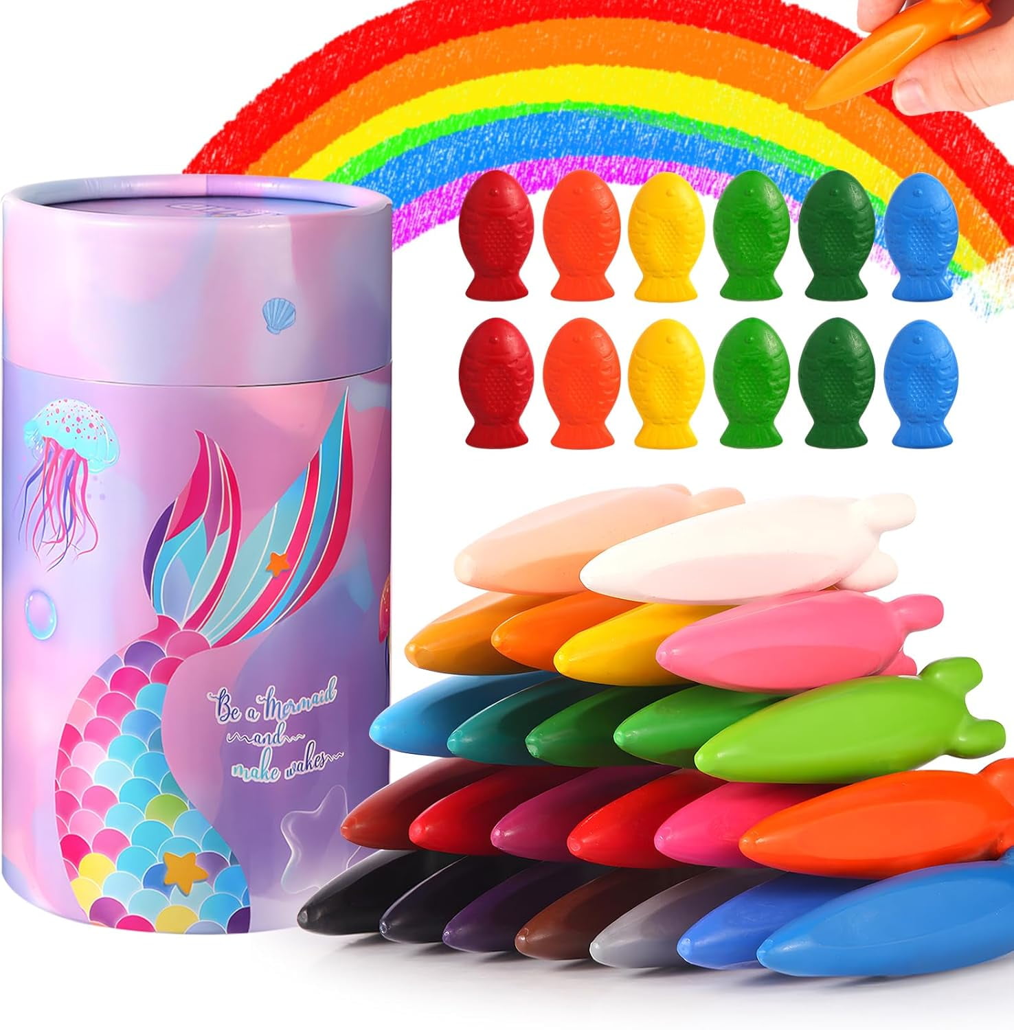 homicozy Rocket and Fish-Shaped Crayons,36PCS Non Toxic Washable ...