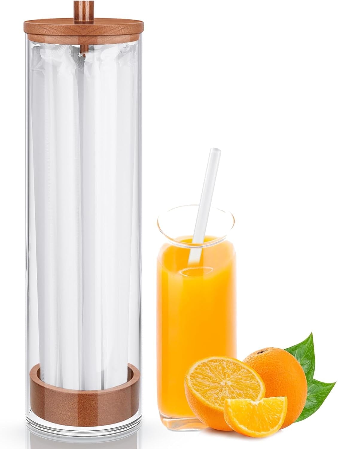 JYPS 13-Inch Acrylic Straw Dispenser with Bamboo Lid with 100 Colorful ...