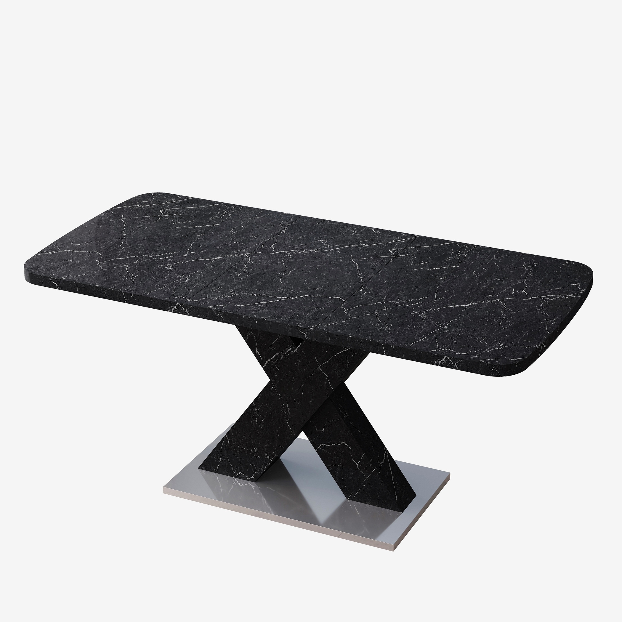 Printed Black Marble Square Dining Table with Metal X-Shape Base ...