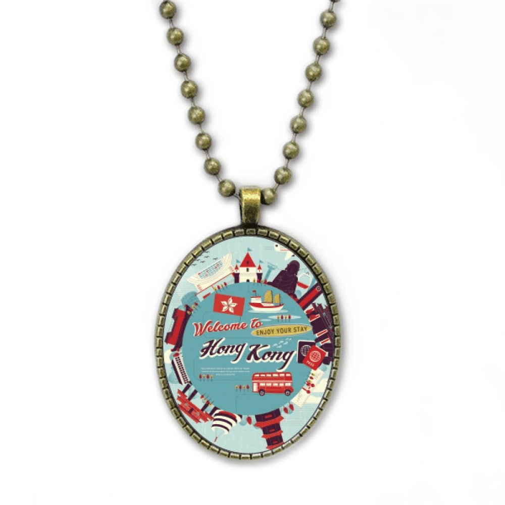 hong kong famous places necklace vintage chain bead pendant jewelry ...