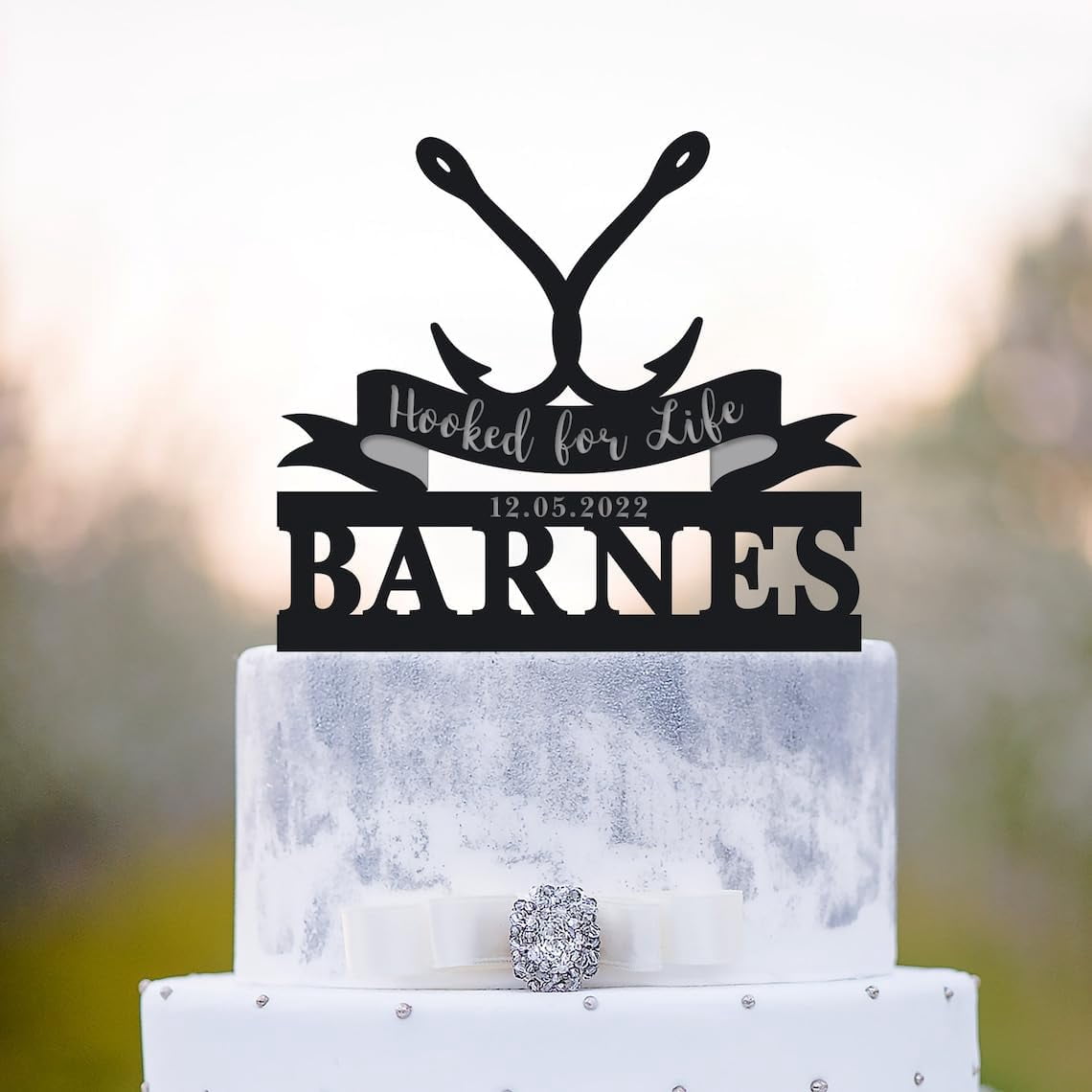 hooked for life cake topper mr and mrs wedding,fish hook fishing theme ...