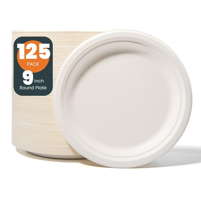 hooray mida 100% Compostable 9 inch AFN1Paper Plates, [125-Pack ...