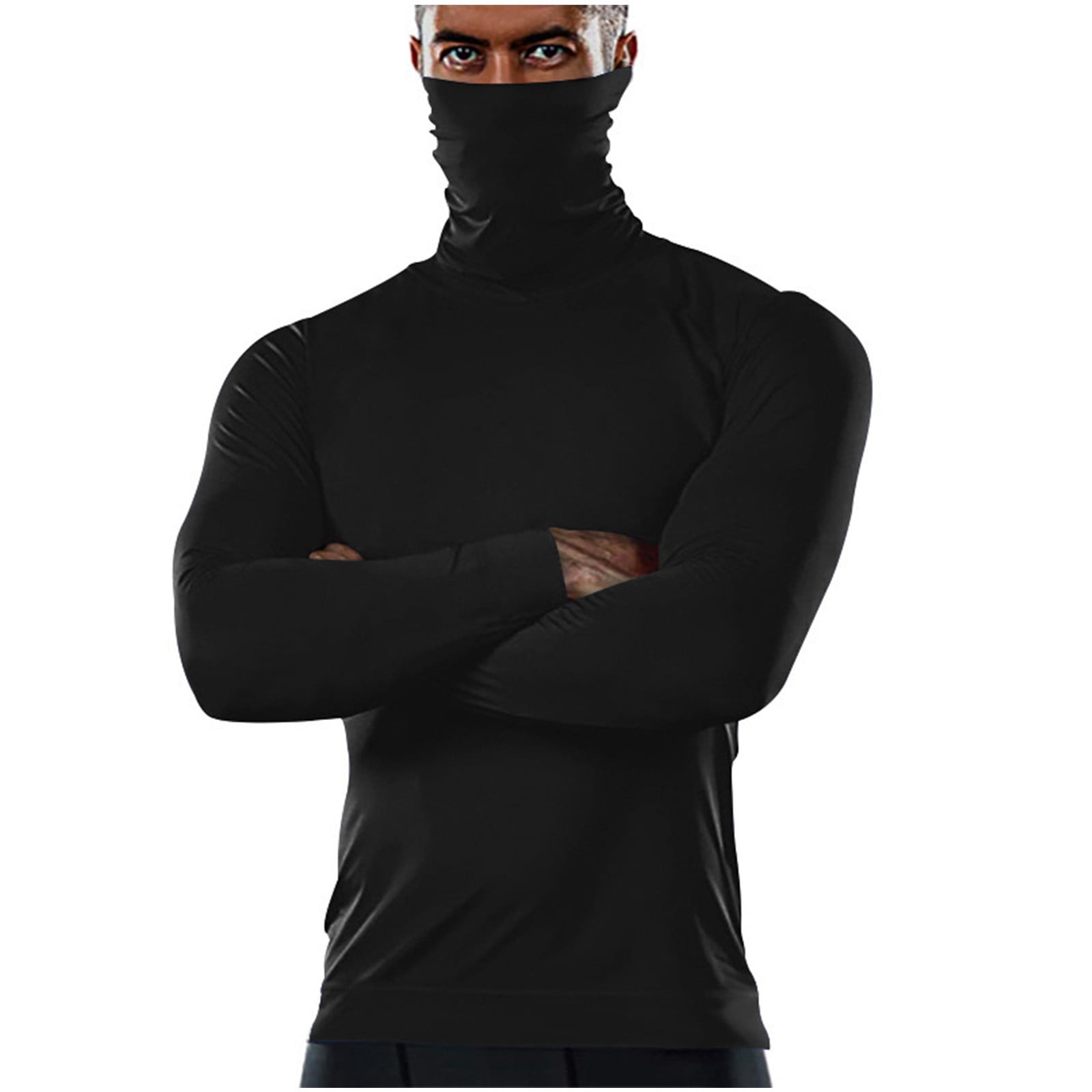 hopeusince Men's Turtleneck Sports Mask Long Sleeve Compression Top ...