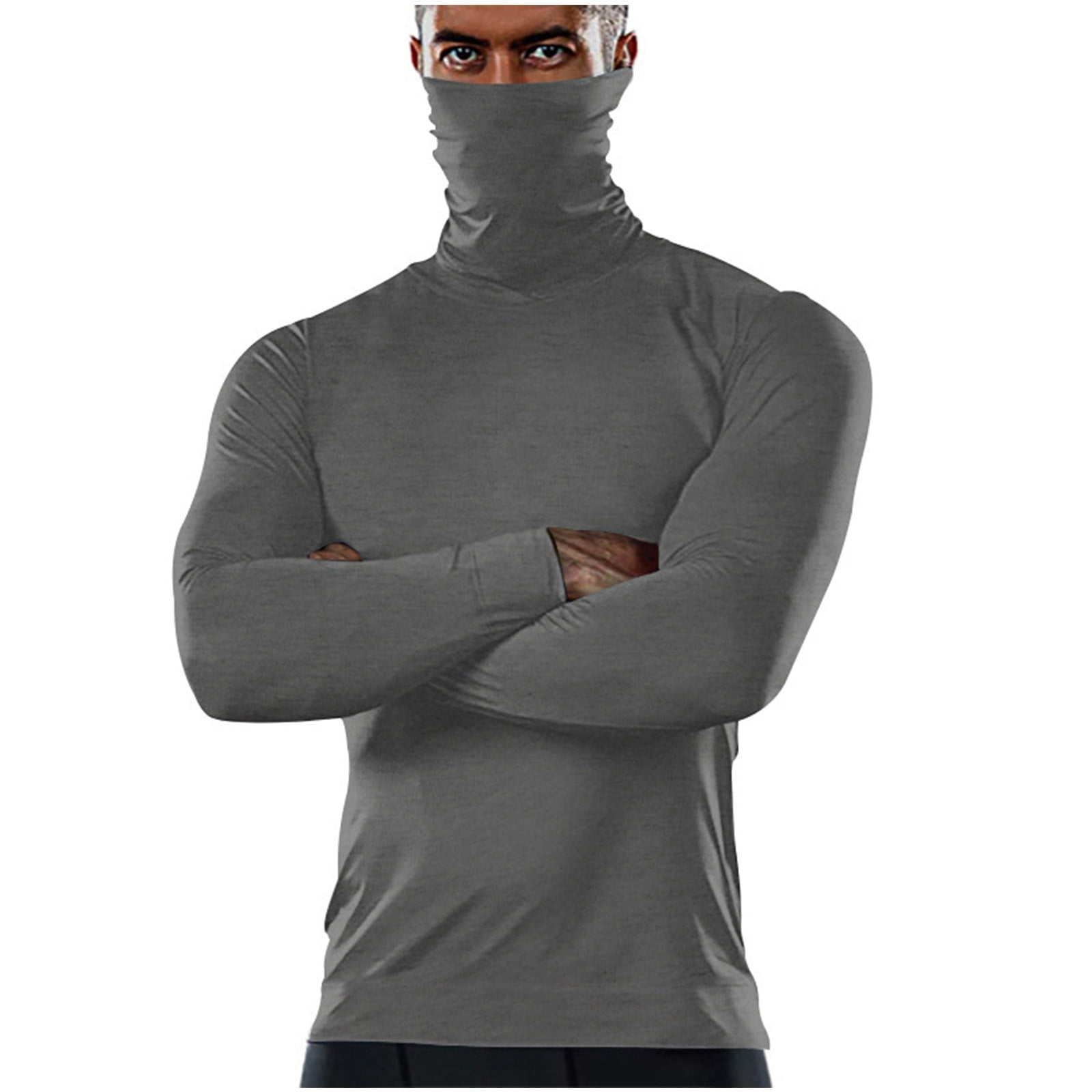 hopeusince Men's Turtleneck Sports Mask Long Sleeve Compression Top ...