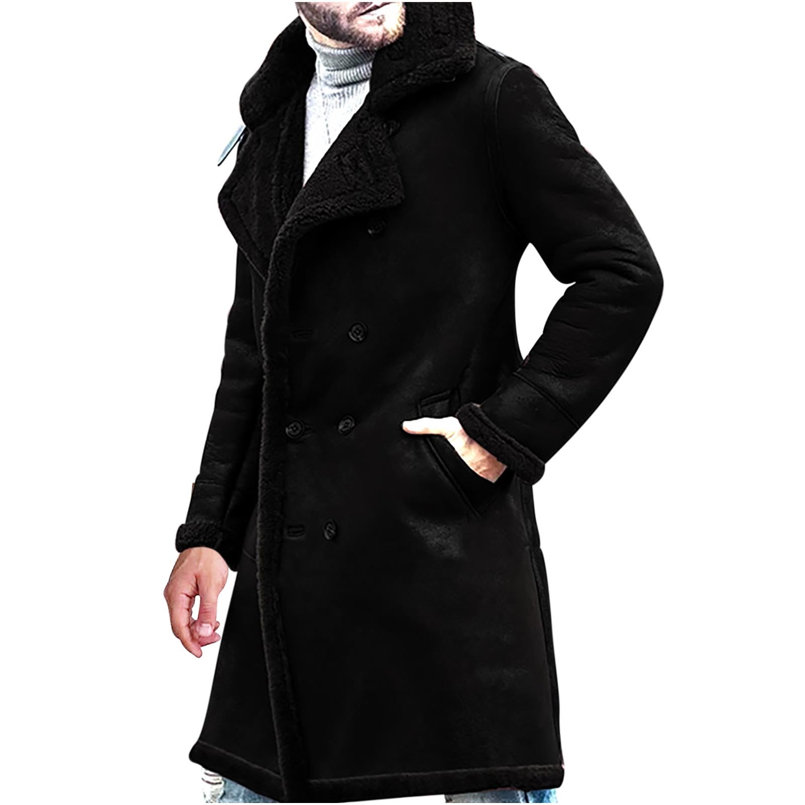 hopeusince Men's Winter Mid-Length Wool Pea Coat Double Breasted Slim ...