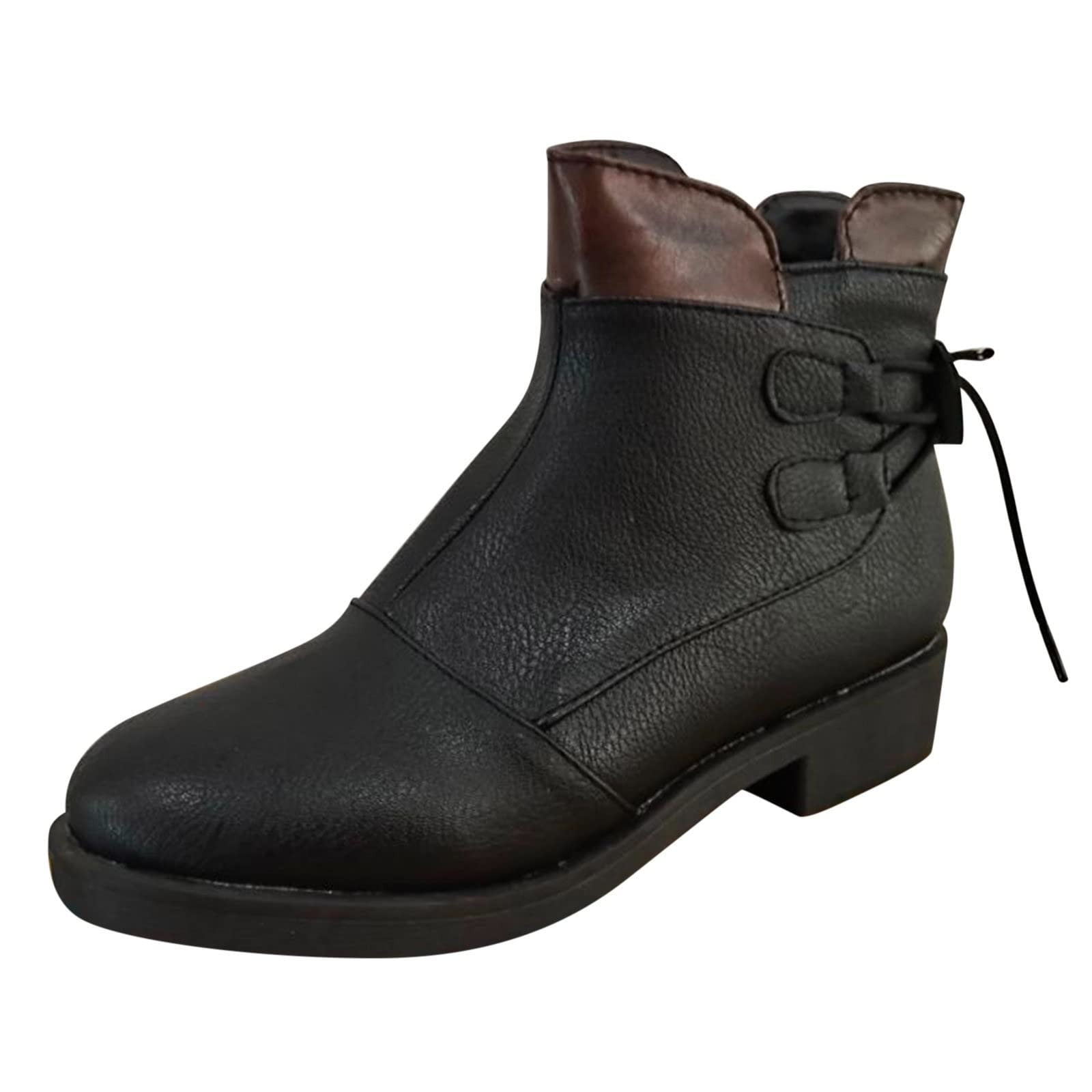 hopeusnice Women's Ankle Boots Chain Decor Pointed Toe Chunky Heel ...
